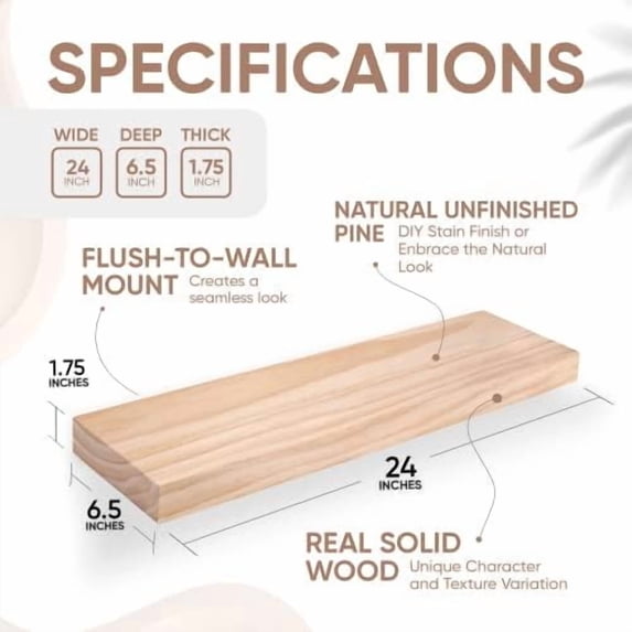 24 inch Wood Floating Shelves, High End Solid Natural Wood 24inch ...