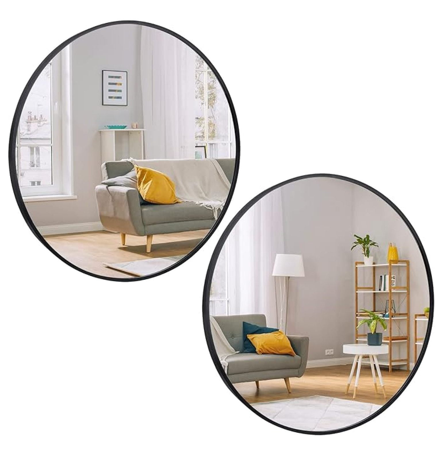 24 inch X 2 Circle Wall Mirror Black, Large Metal Frame Bathroom Mirror ...