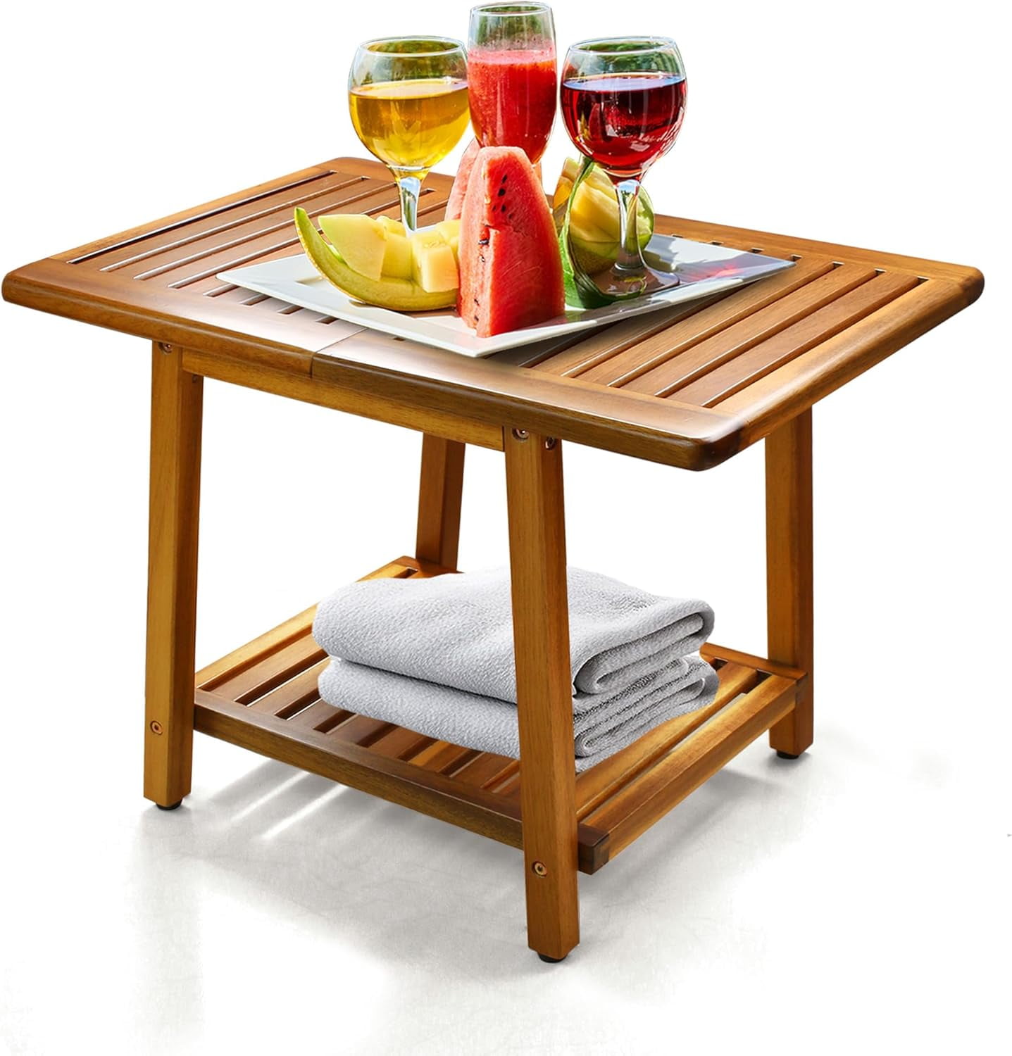 24-inch outdoor table, 2-level sturdy patio, end table weather ...