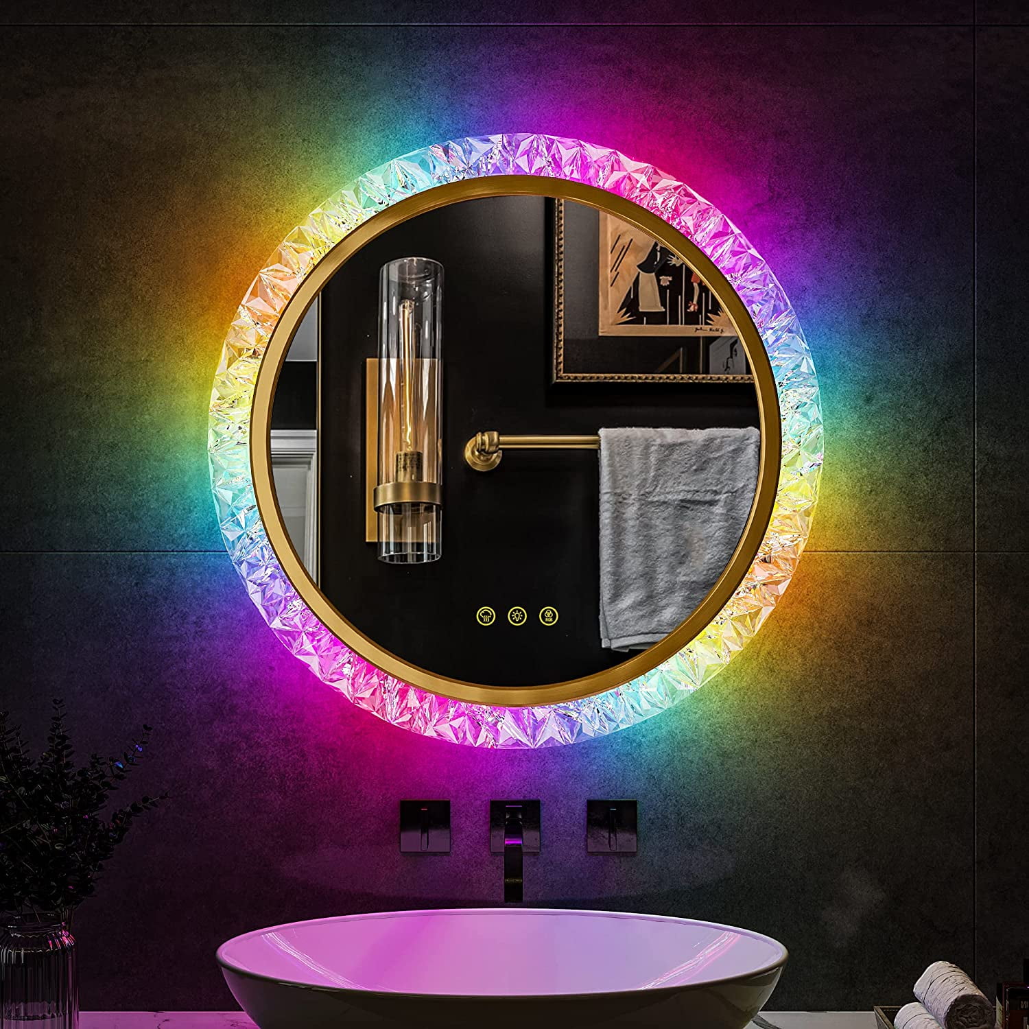 **24 inch rgb bathroom mirror, led round backlit vanity mirror dimmable ...