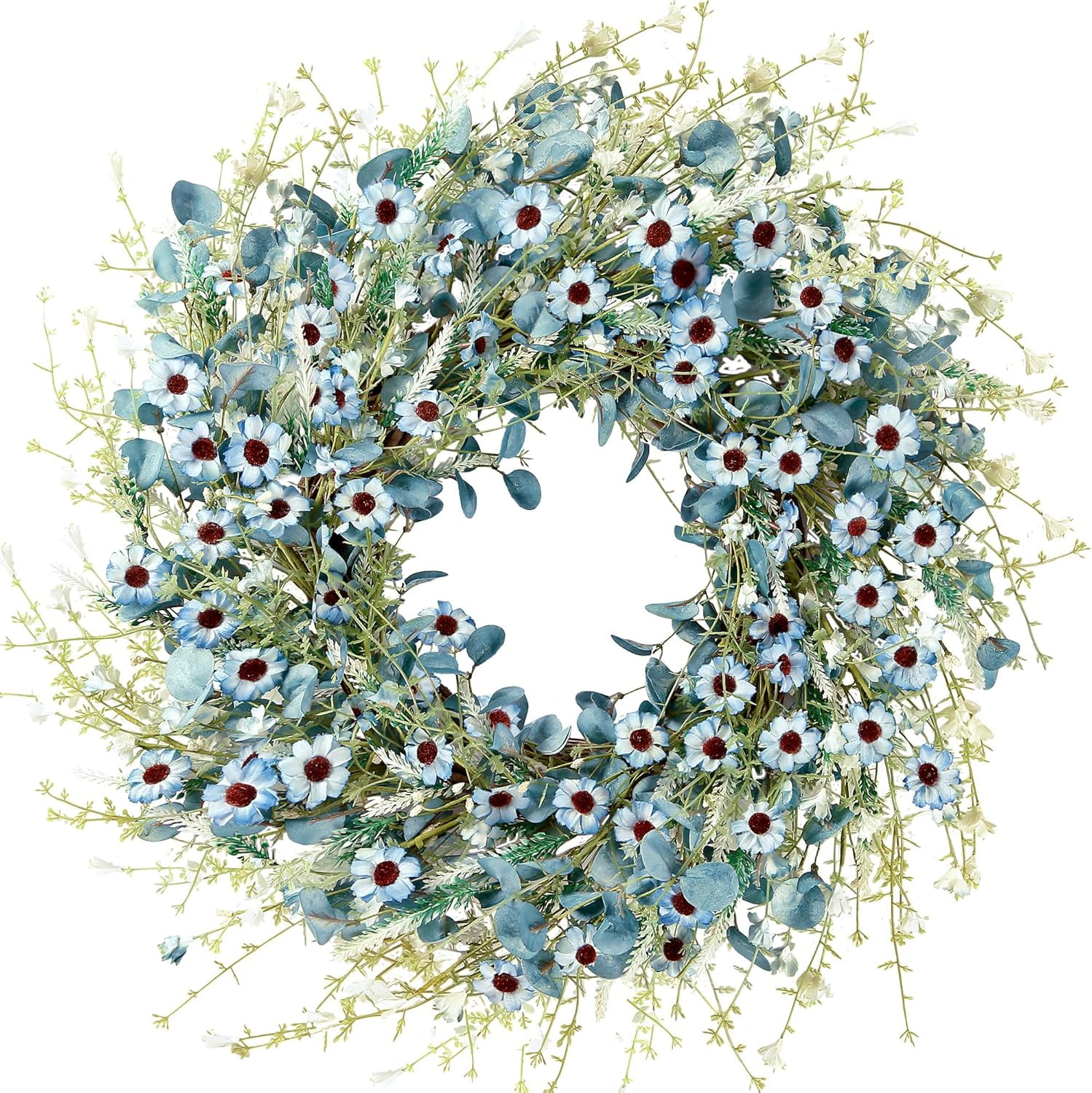 24 inch spring/summer daisy wreath made of fake silk, paired with green ...