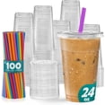 [24 oz. - 100 Count Clear Cups with Flat Lids & Straws - Disposable ...