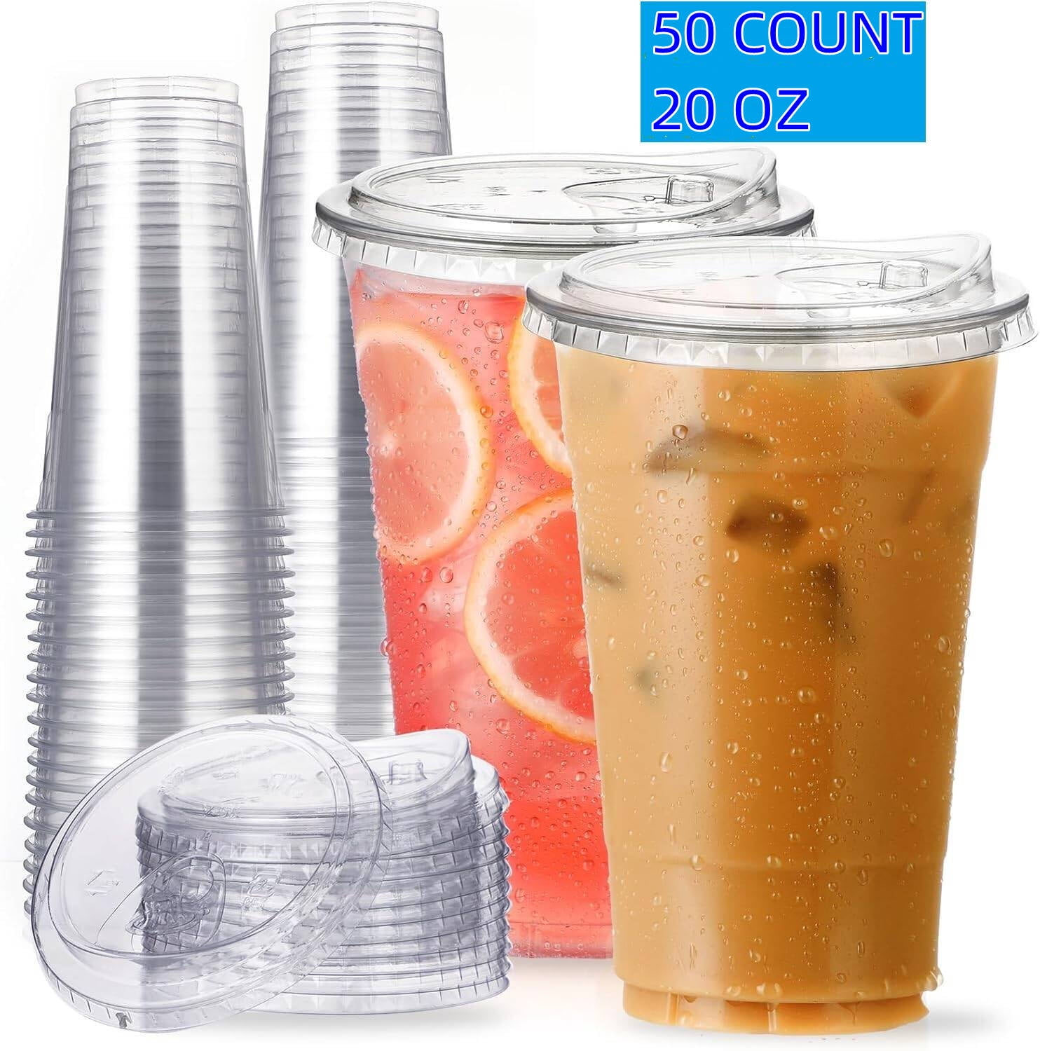 24 oz. - 50 Sets Crystal Clear Plastic Cups With Strawless Sip-Lids ...