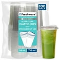 24 oz Clear Disposable Plastic Cups with Strawless Sip Lids, 100 Pack ...