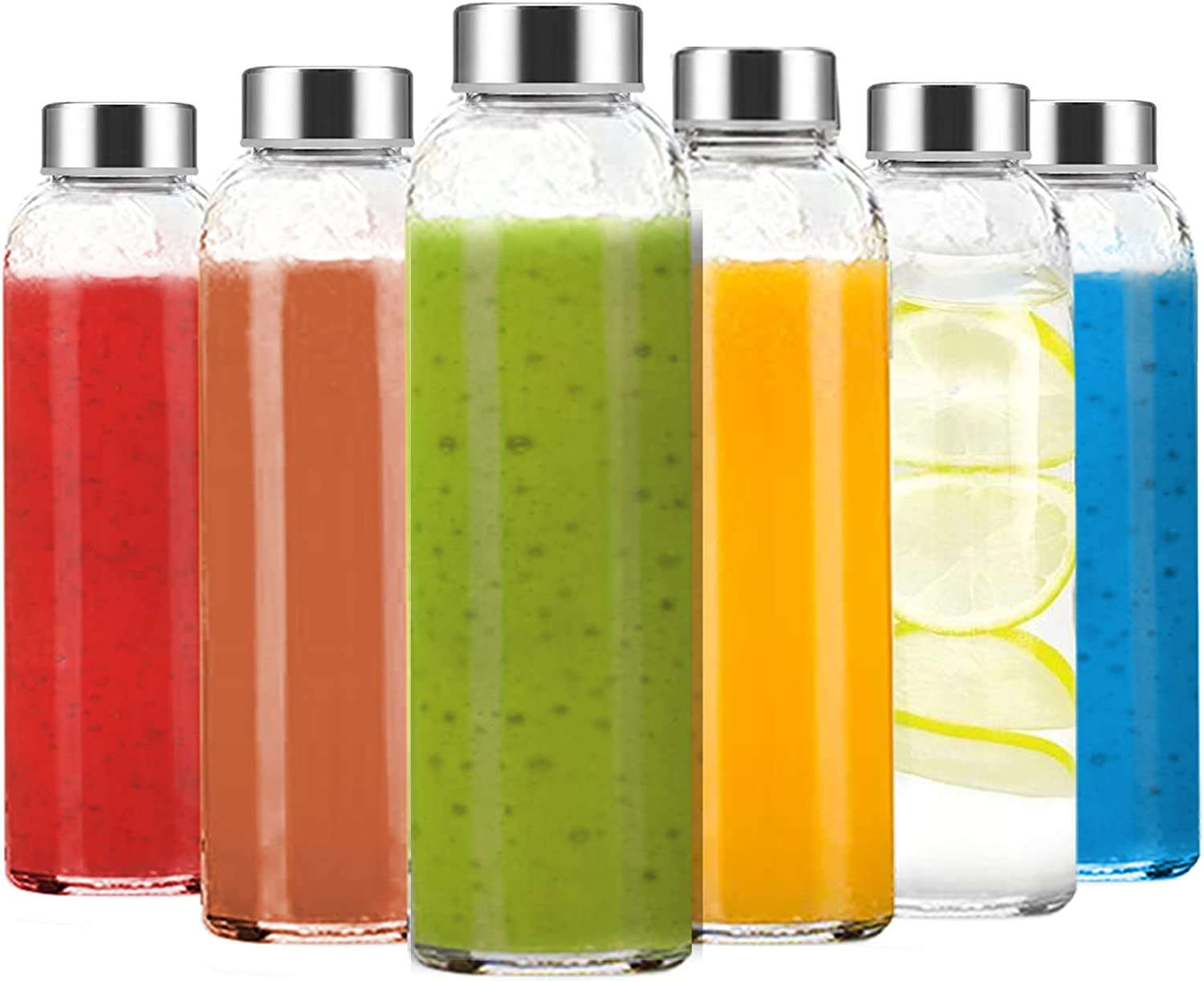 24 oz Clear Glass Bottles with Lids, Reusable Glass Water Bottles with ...