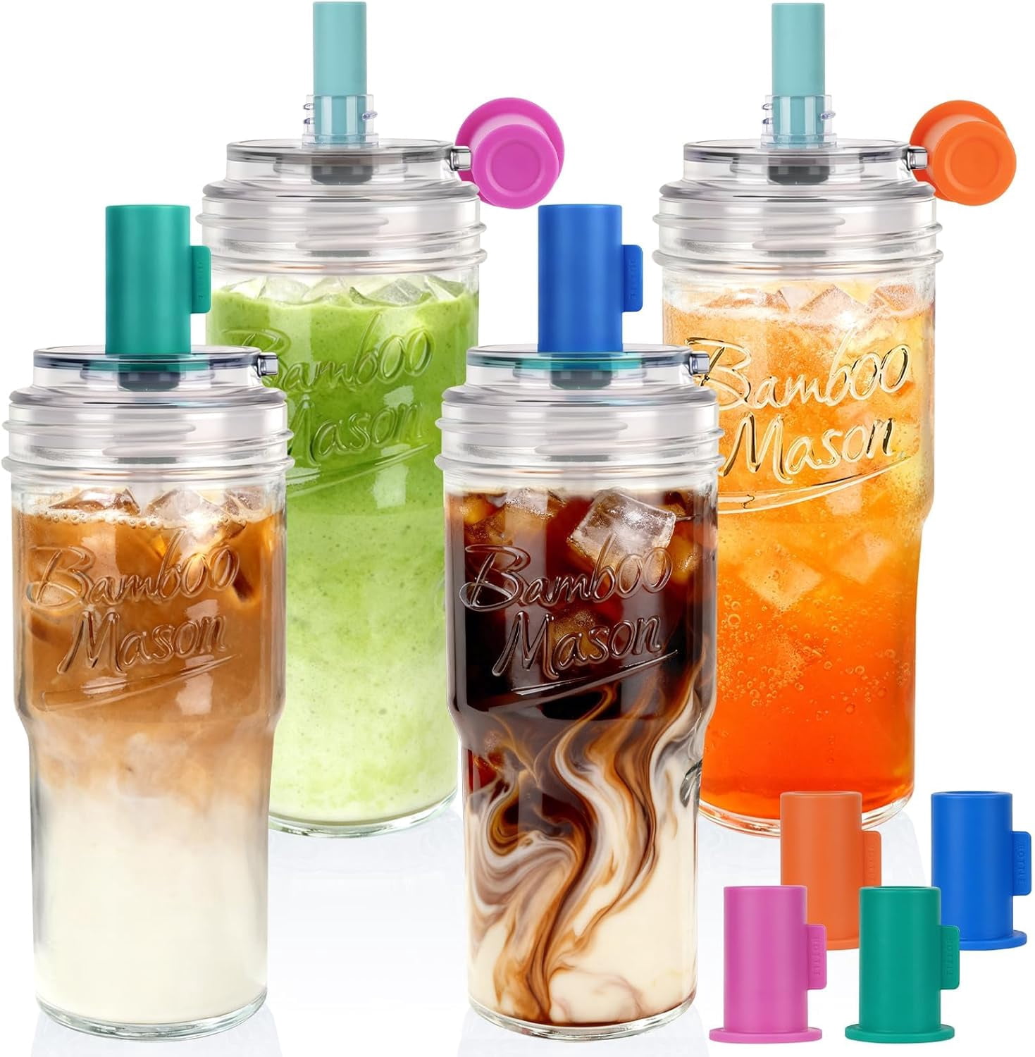 24 oz Glass Tumbler with Leakproof Lid and Straw, Reusable Iced Coffee ...