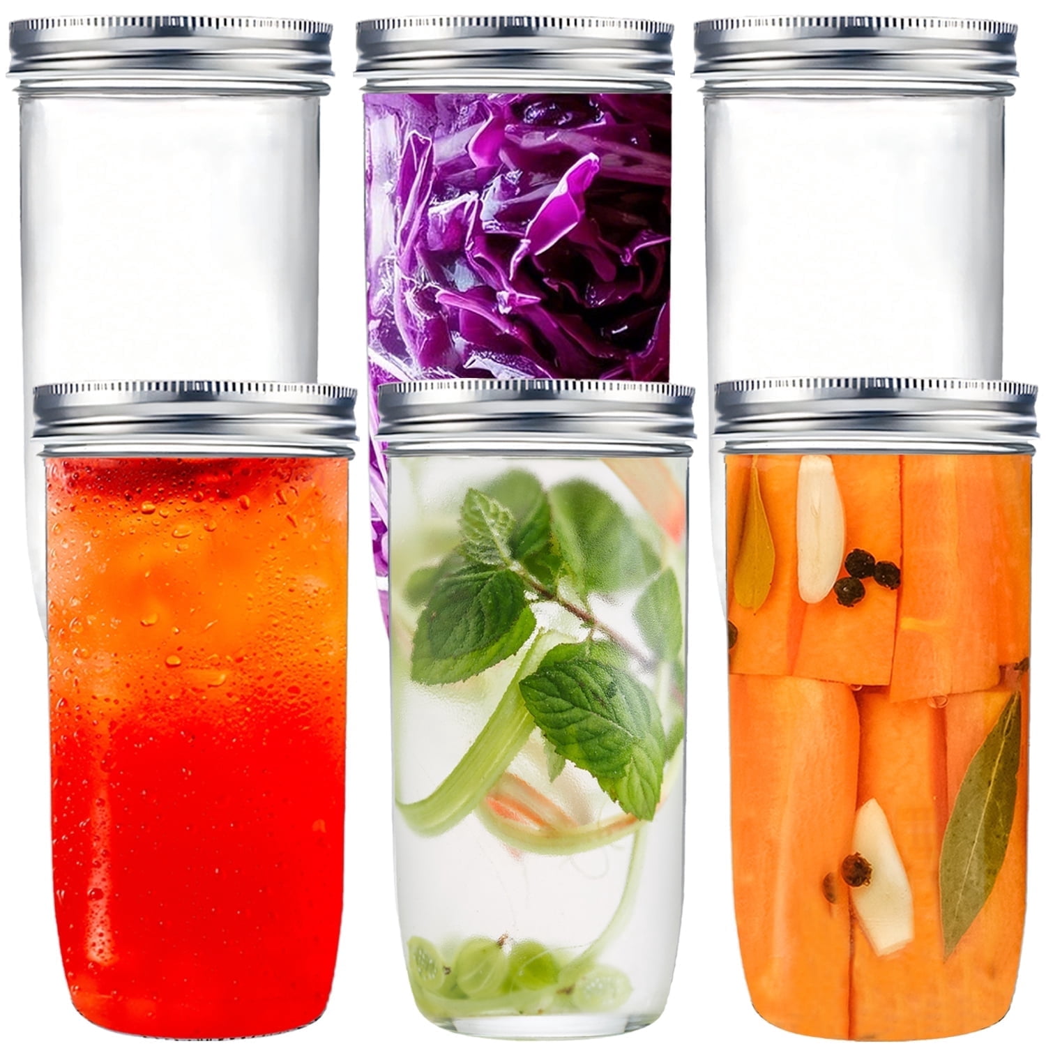 24 oz Mason Jars Wide Mouth,6 Pack 24oz Tall Mason Jar with lids for ...