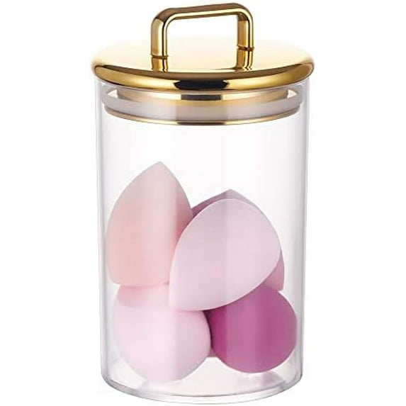 24 oz Medium Acrylic Storage Apothecary Jar with Gold Airtight Lid ...