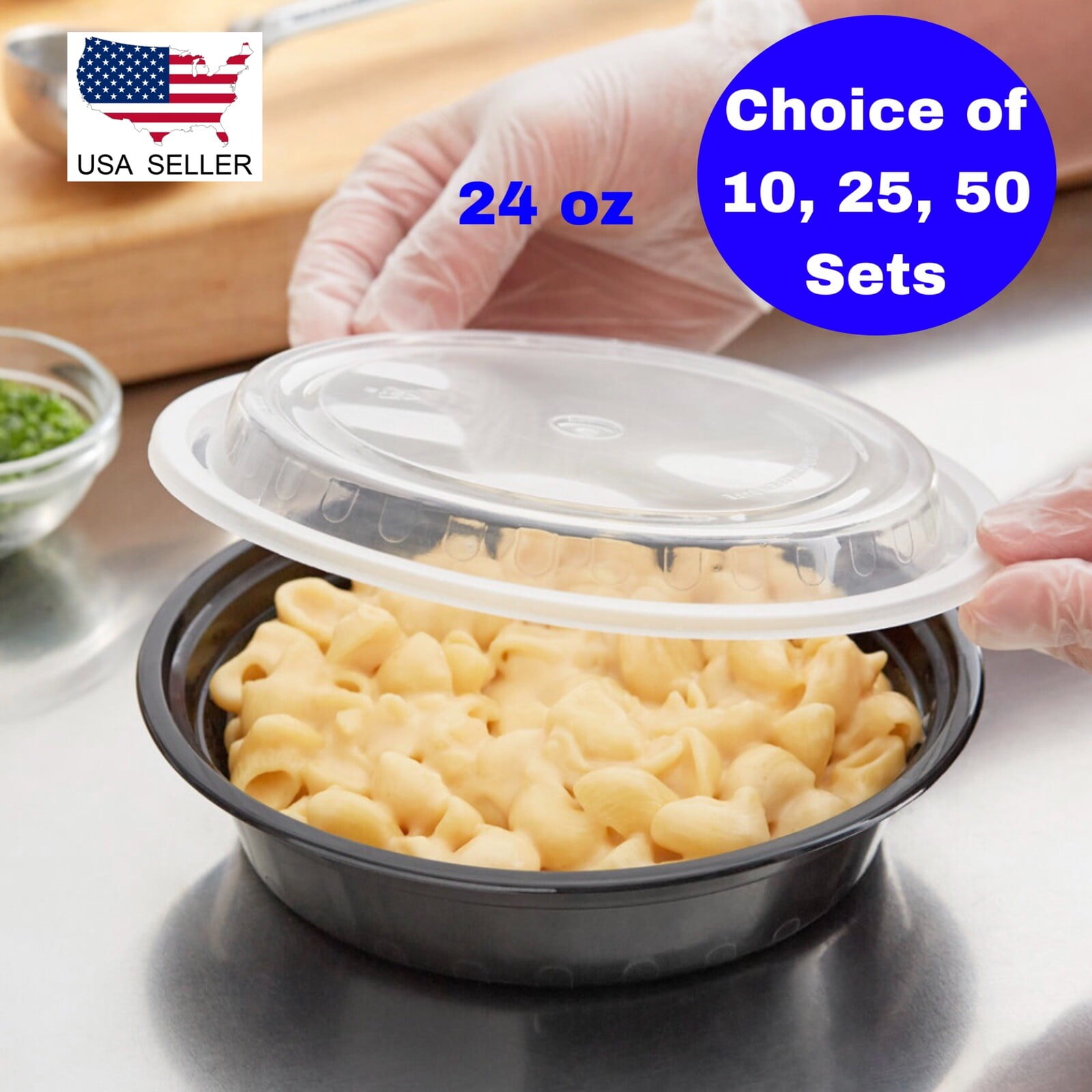 24 oz Plastic 7.25" Round Meal Prep Food Containers with Lids BPA FREE ...