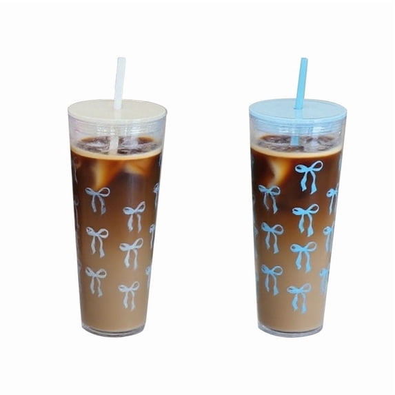 24 oz Transparent PS Plastic Cup with Bow Print, Clear Reusable Iced ...