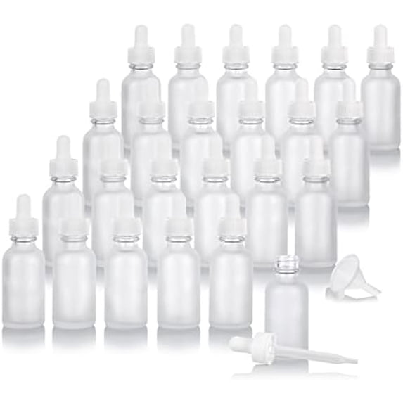 (24 pack) 1 oz Frosted Clear Glass Boston Round Bottle with White ...