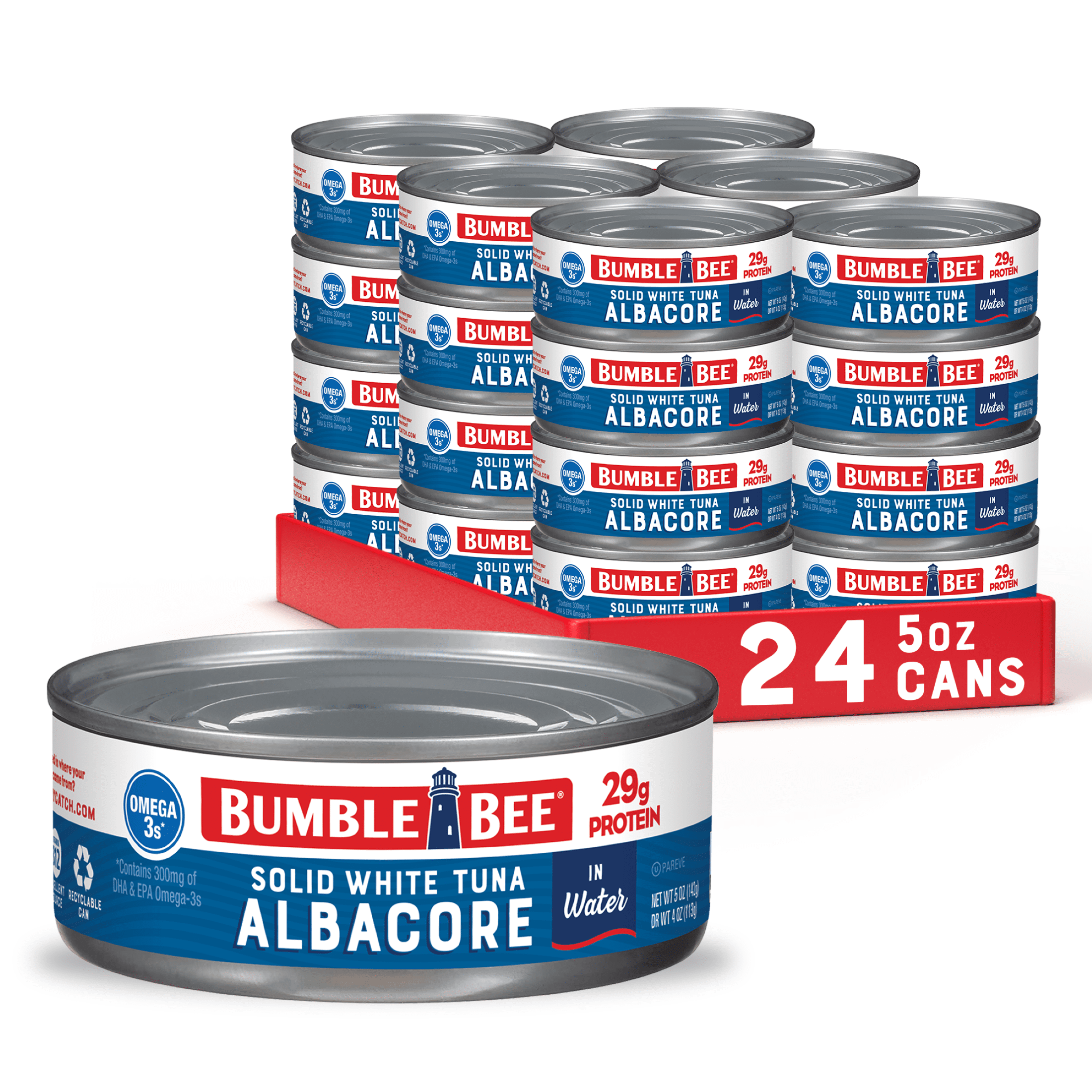 (24 pack) Bumble Bee Solid White Albacore Tuna in Water, Wild Caught ...