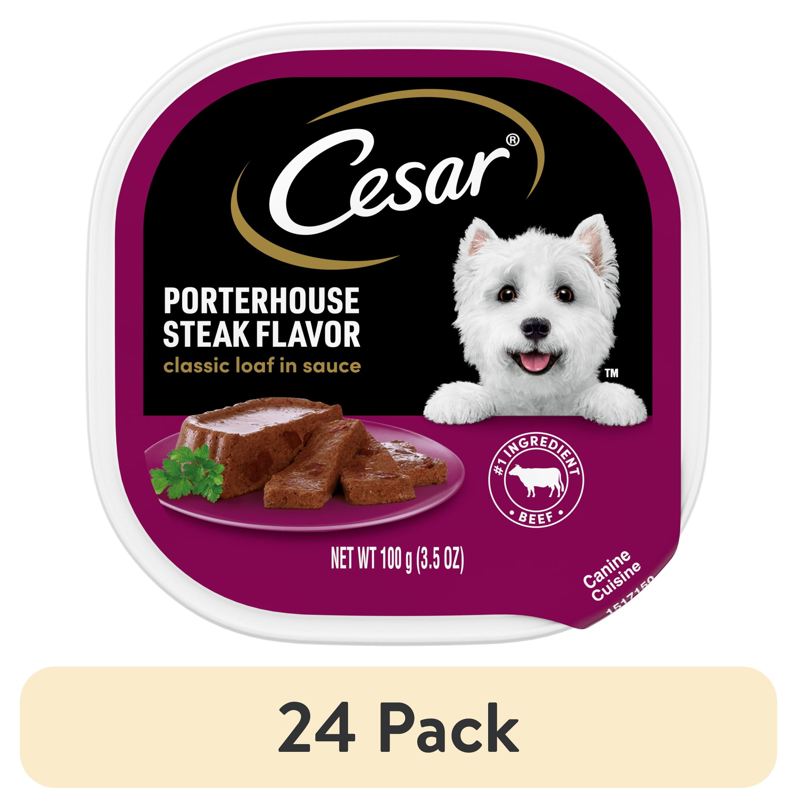 (24 pack) Cesar Classic Loaf In Sauce Porterhouse Steak Wet Dog Food, 3.5 Oz Tray - Walmart.com
