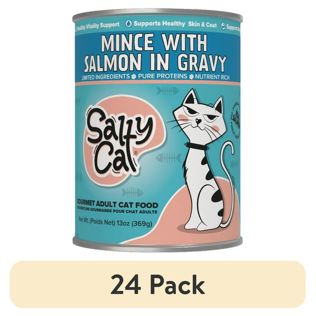 (24 pack) Salty Cat Minced Salmon Flavor in Gravy Wet Cat Food, 13 oz ...