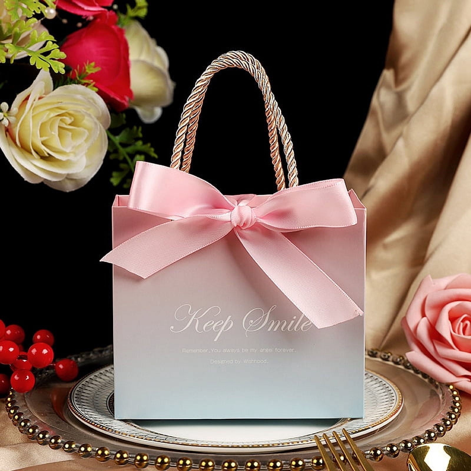 24 pc Gradient color Rectangle Paper Gift Tote Bags with Ribbon Thank ...