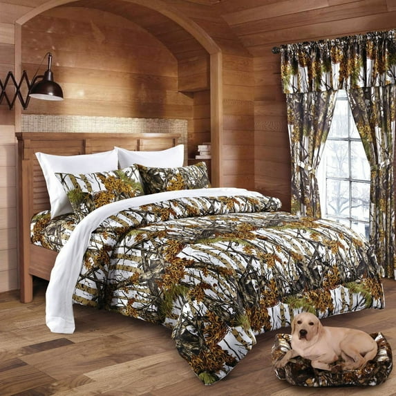 24 pc Mixed set White Snow Camo Queen sheets, King Comforter; three ...
