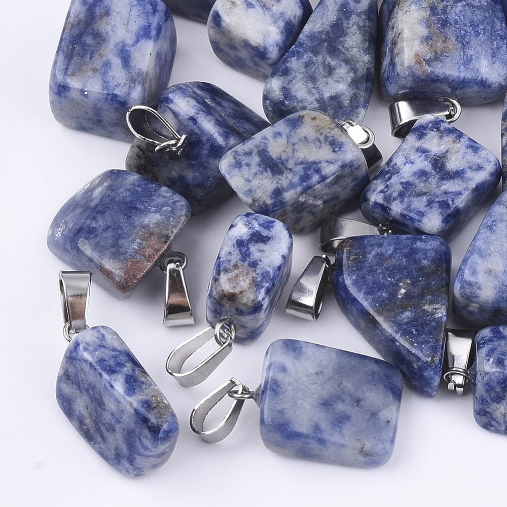 24 pc Natural Blue Spot Stone Pendants with Stainless Steel Snap On Bails Nuggets 15~35x10~20x5 ...