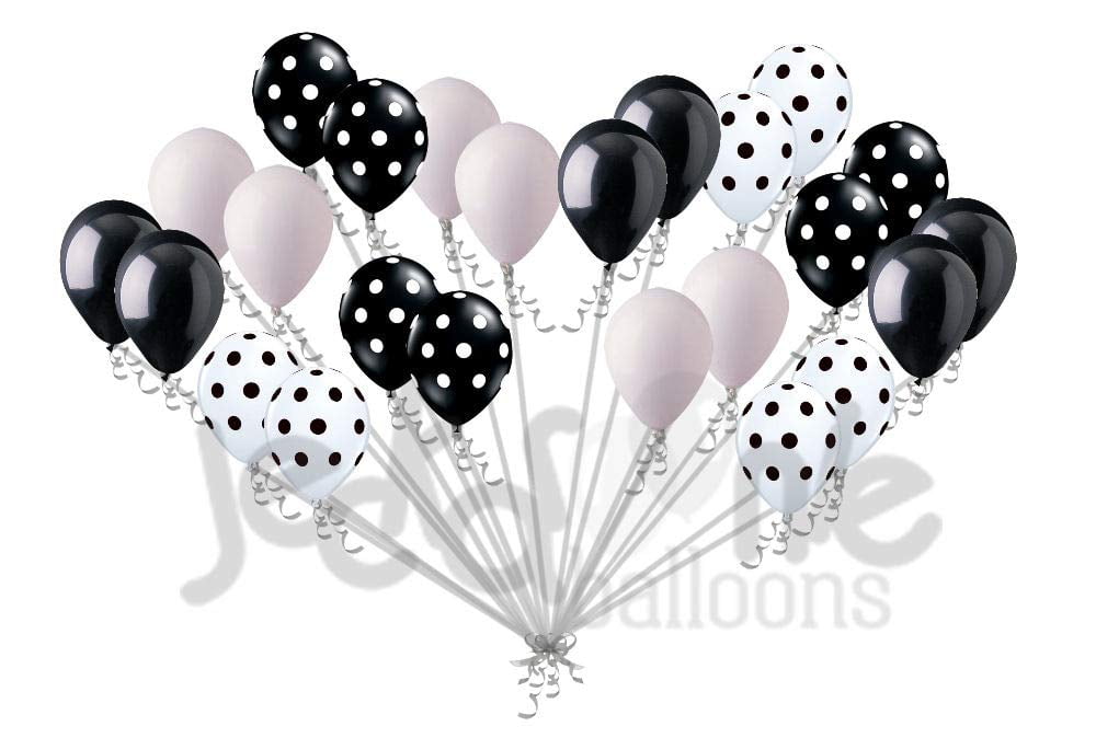 24 pc Polka Dot Black & White Latex Balloons Party Decoration Birthday ...