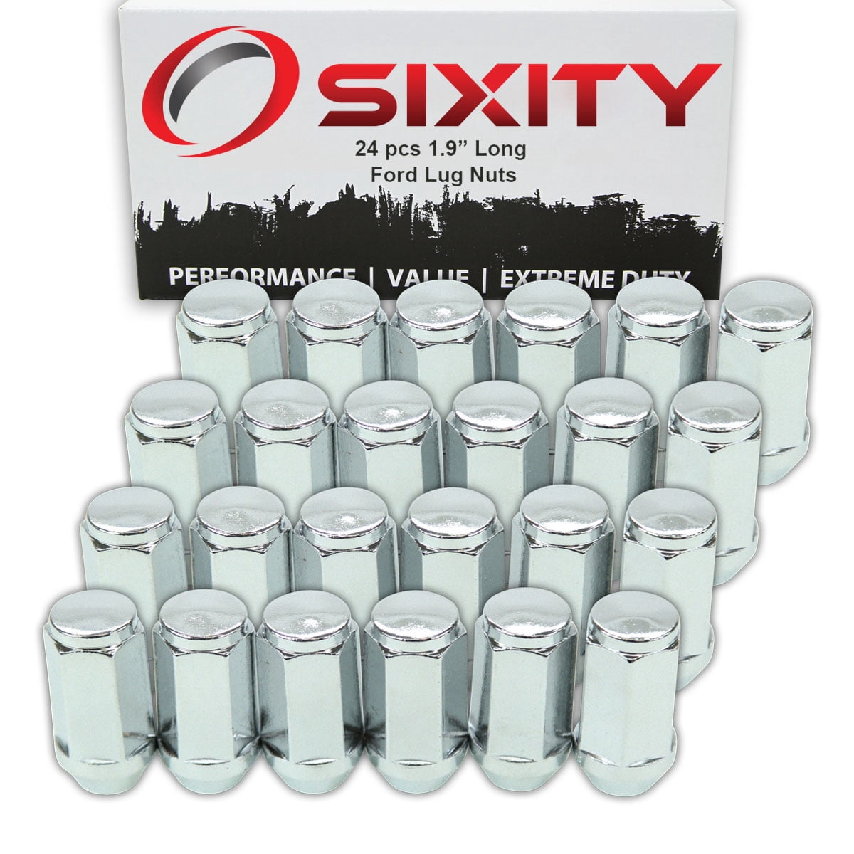 Sixity Auto 24 pc Chrome Bulge Acorn Wheel Lug Nuts compatible with ...