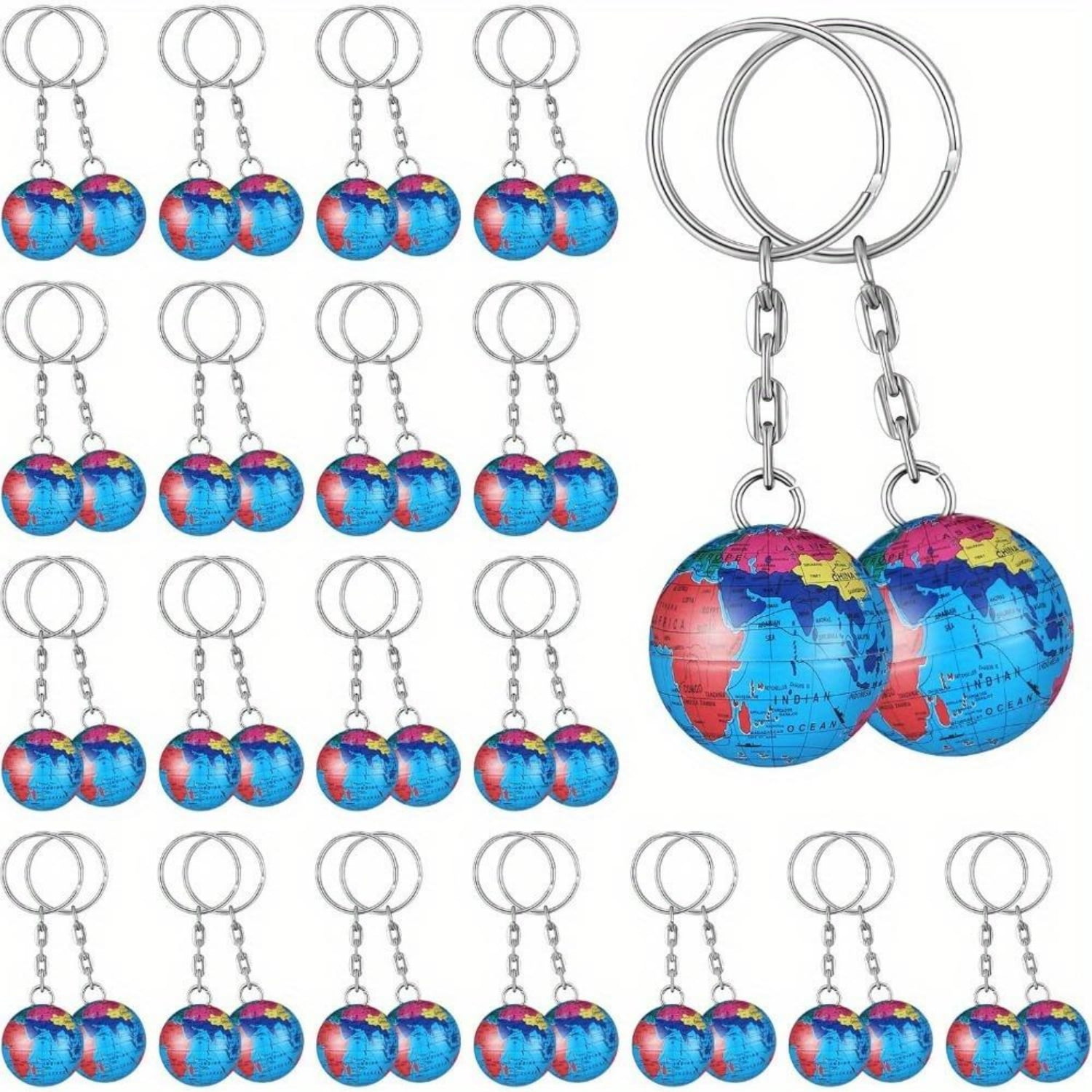 24 pcs Colorful Globe Keychains Bulk, Planet Earth Ball Keyring Pendant ...