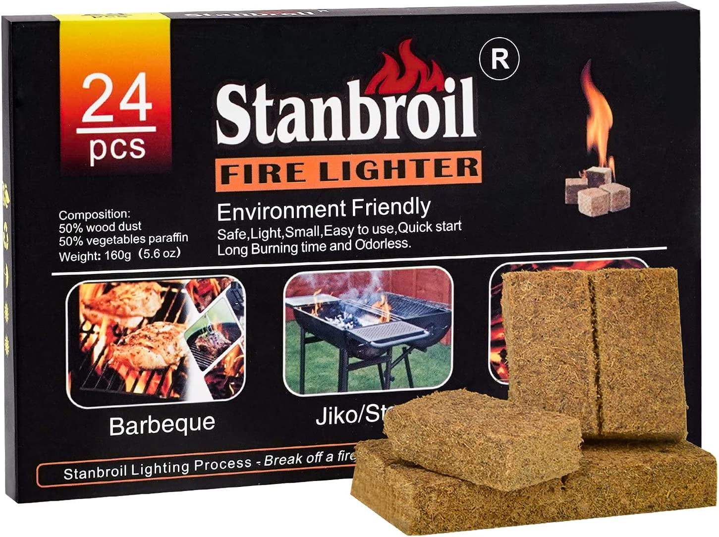 24 pcs Fire Starters, Squares Natural Charcoal Starters Super Fast ...