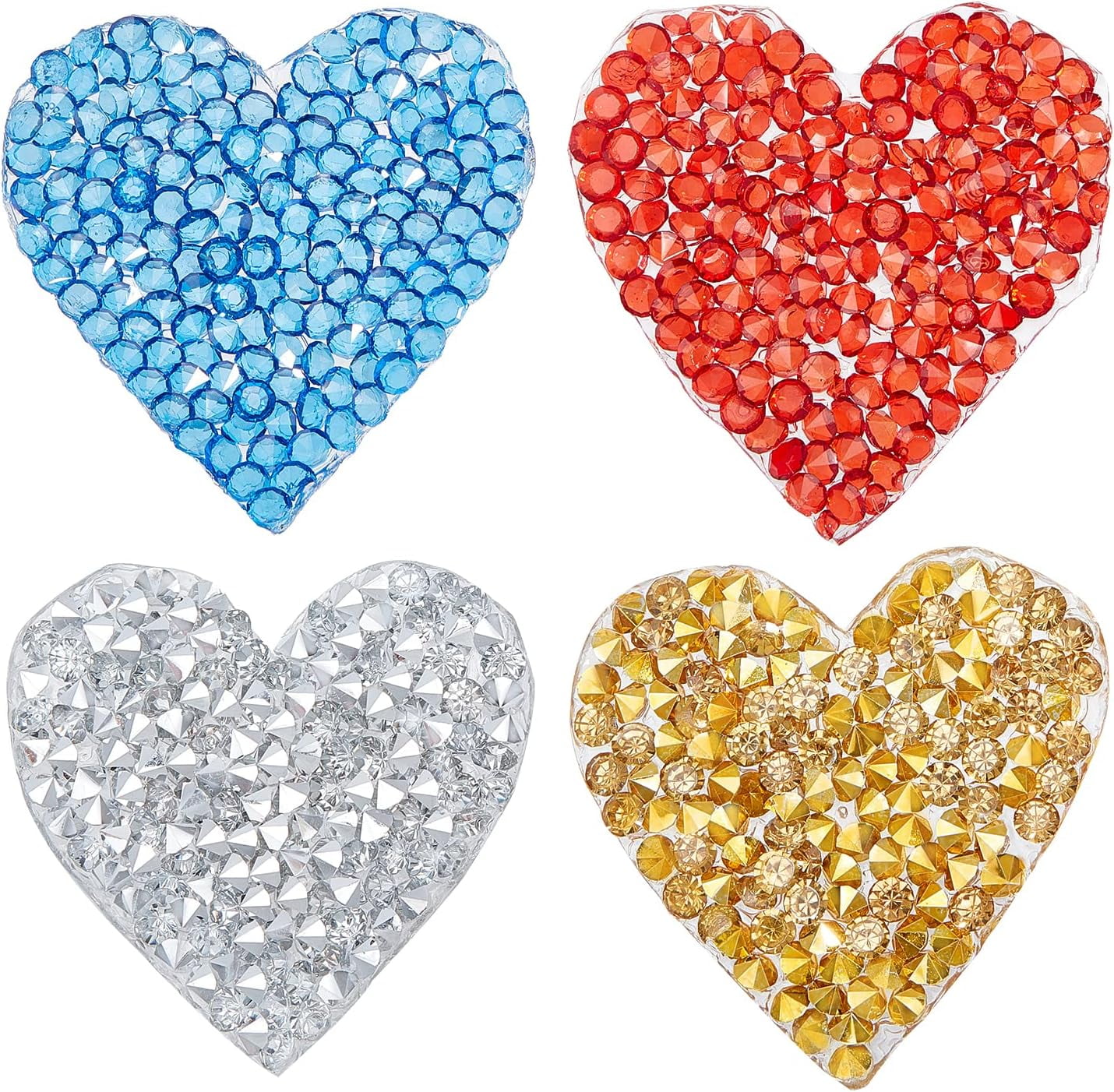 24 pcs Heart Sew/Iron on Rhinestone Applique 4 Colors Heart Shape ...