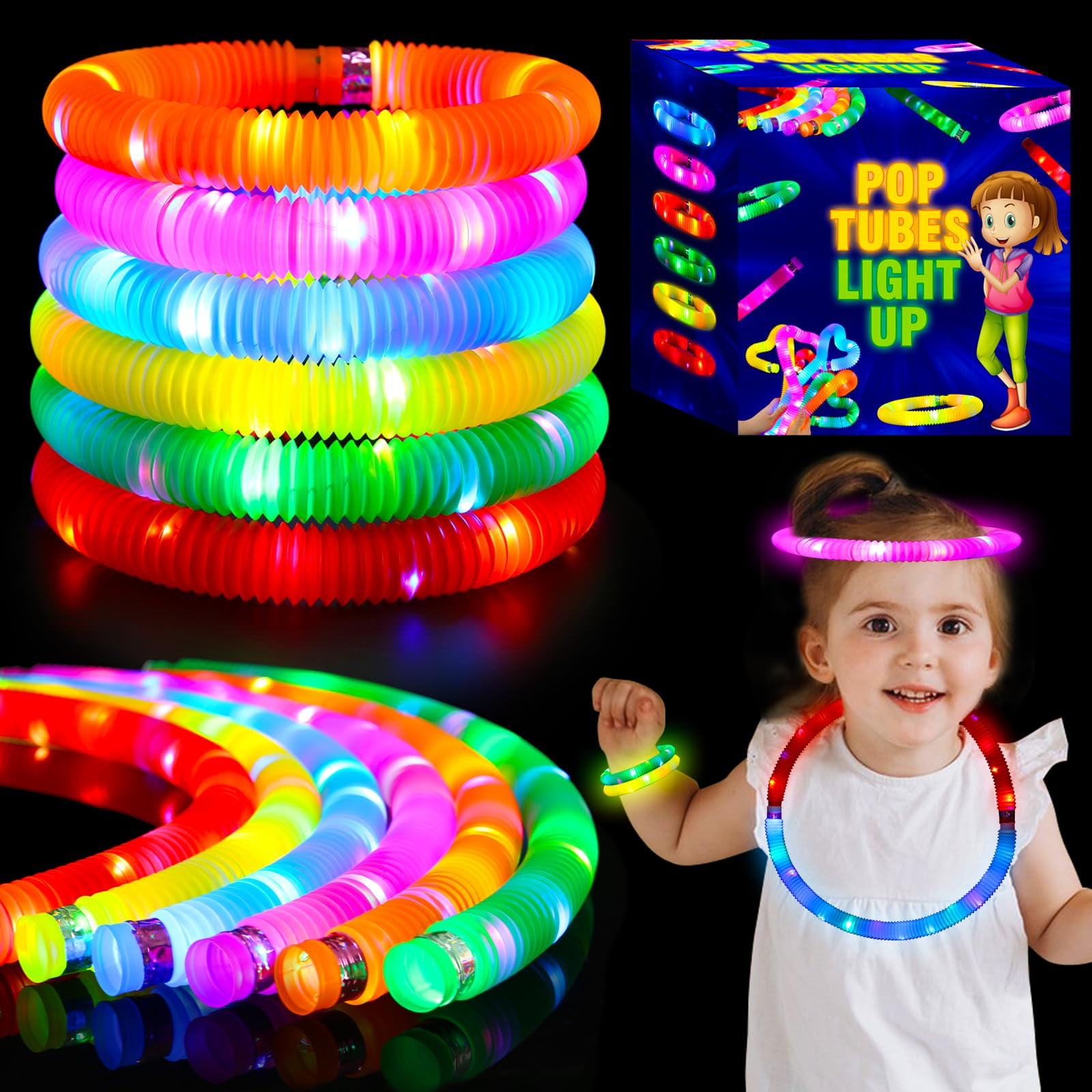 24 pcs Light AJH3 Up Glow Sticks, LED Pop Party Favors for Kids 4-8 ...