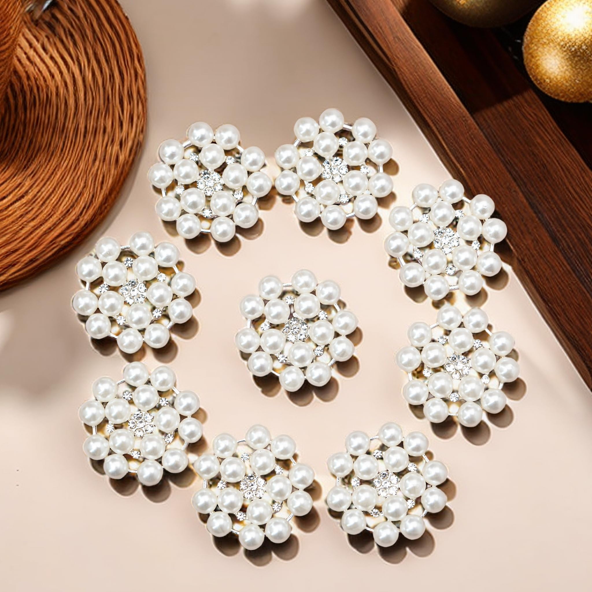 24 pcs Pearl Buttons Rhinestone Crystal Silver Flatback Beads Brooches ...