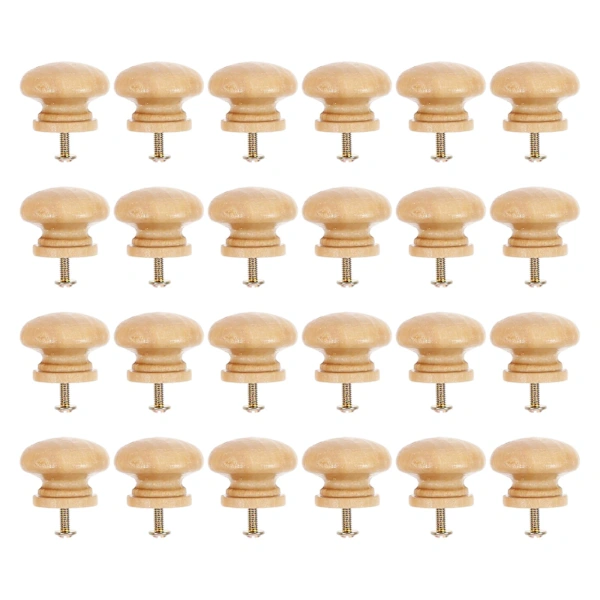 24 pcs Round Wooden Knobs Natural Wood Cabinet Knobs Door Handles Pulls ...