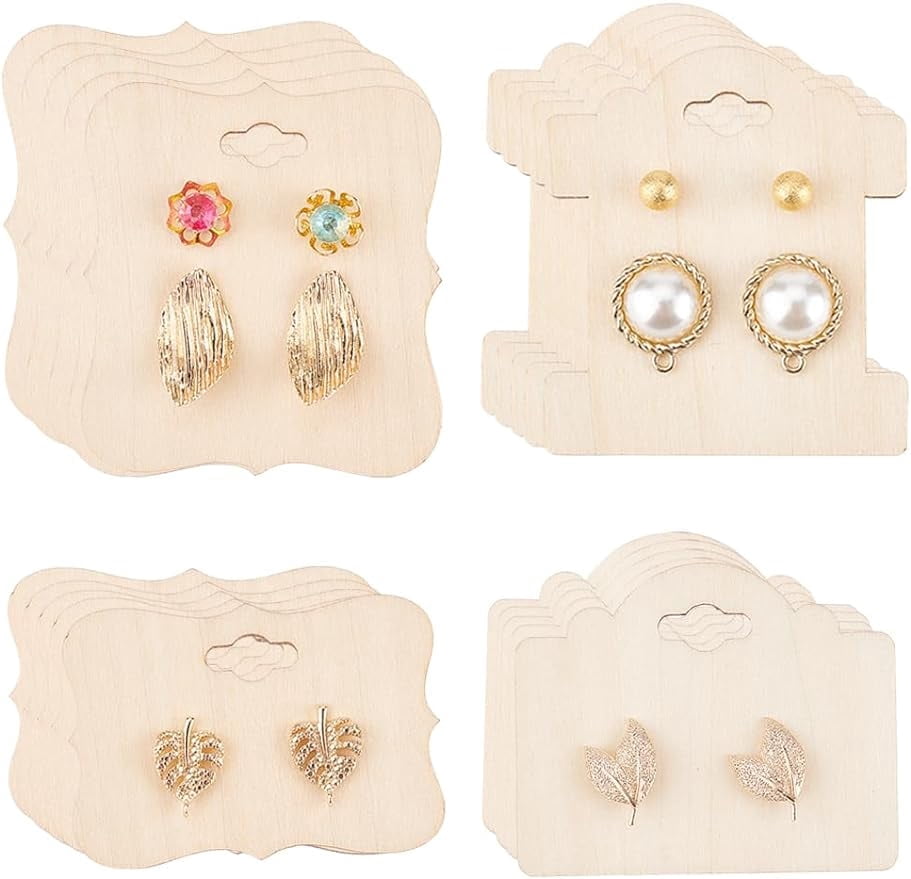 24 pcs Wooden Earring Display Cards with Hanging Hole 4 Style 2/4 Holes ...