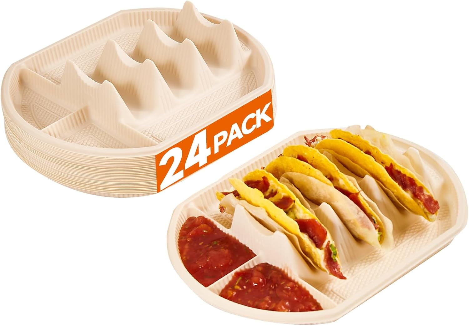 24 pcs large disposable taco holder for party, cornstarch plates, stand ...