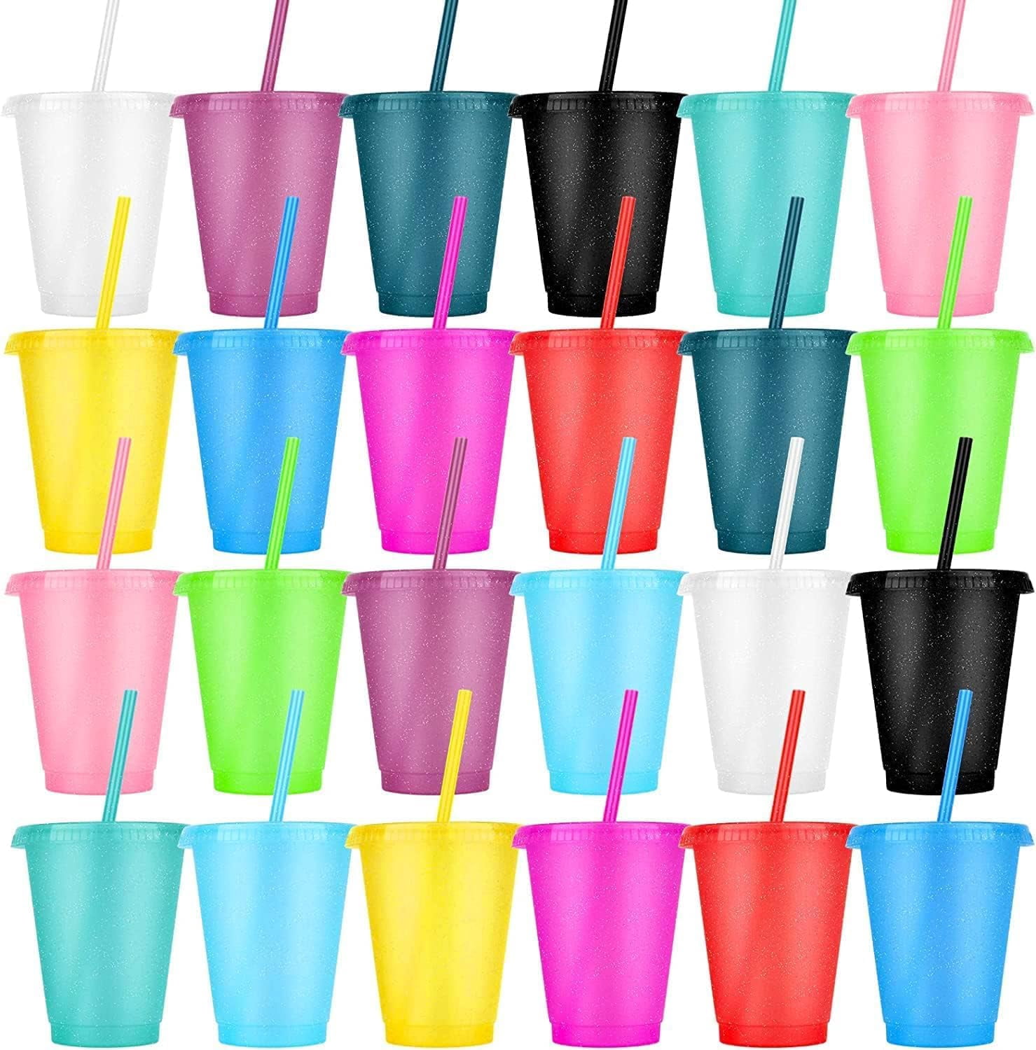 24 pcs plastic tumblers with lids and straws, reusable cups with lids ...