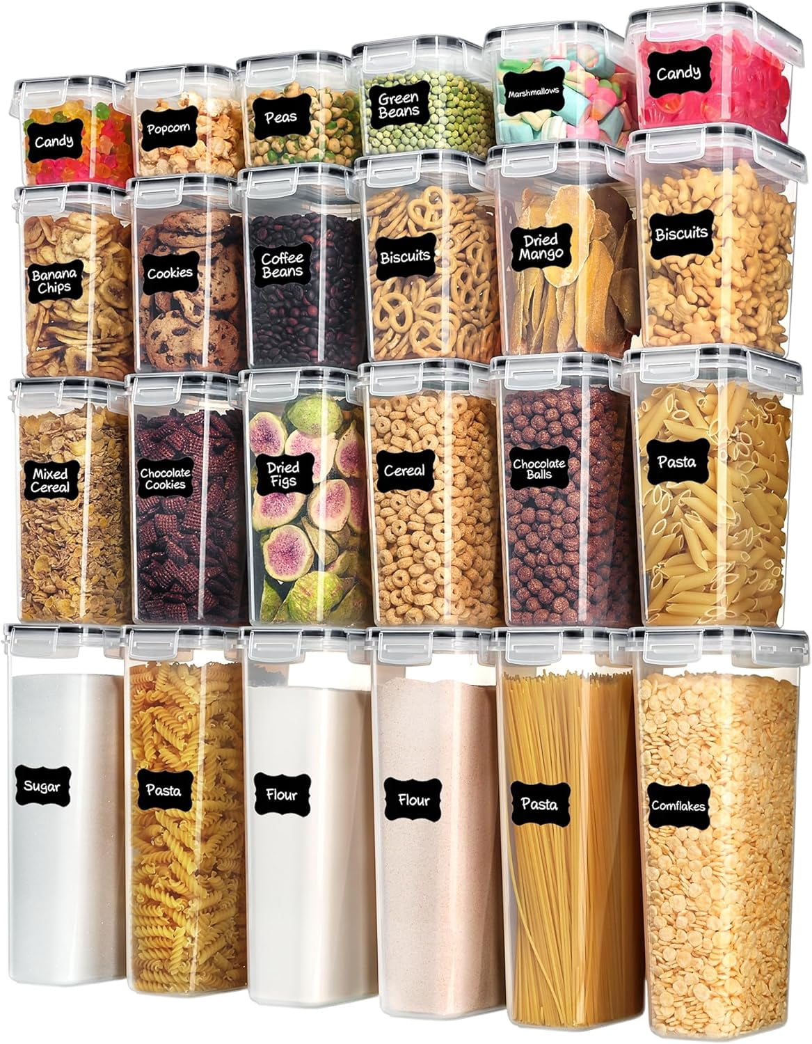 24-piece food storage cans with lids and seals, plastic kitchen and ...