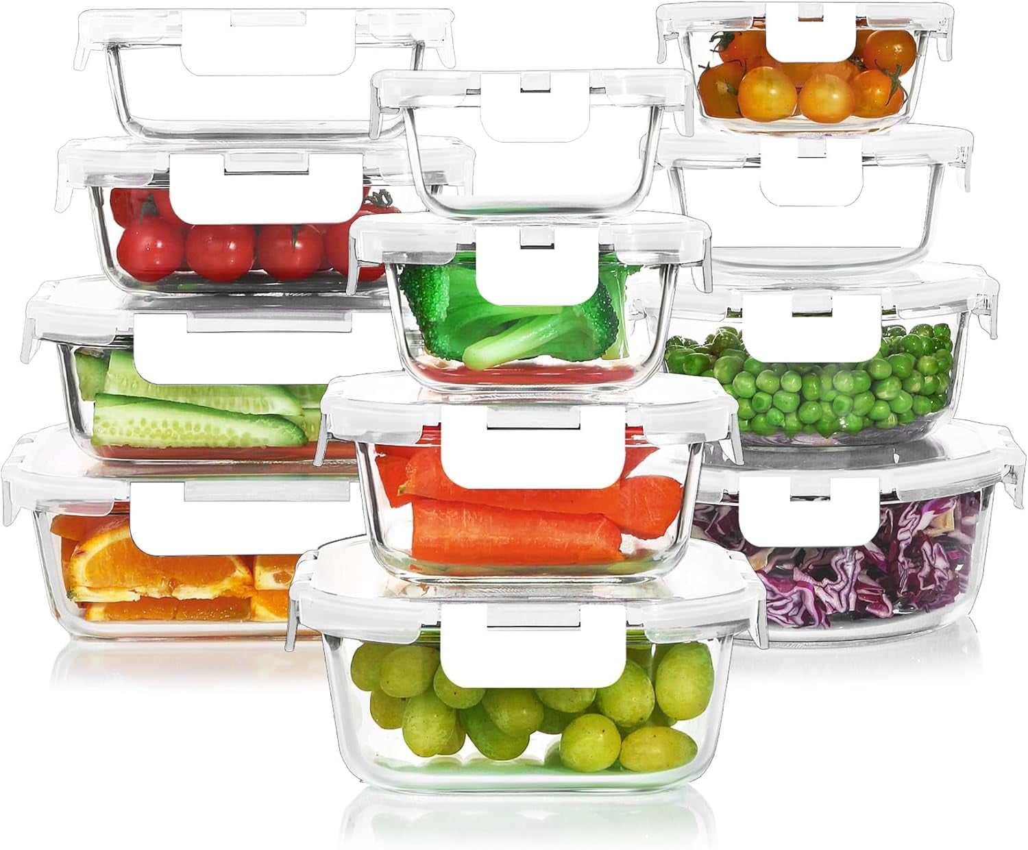 24 piece glass food storage container set, glass meal preparation ...