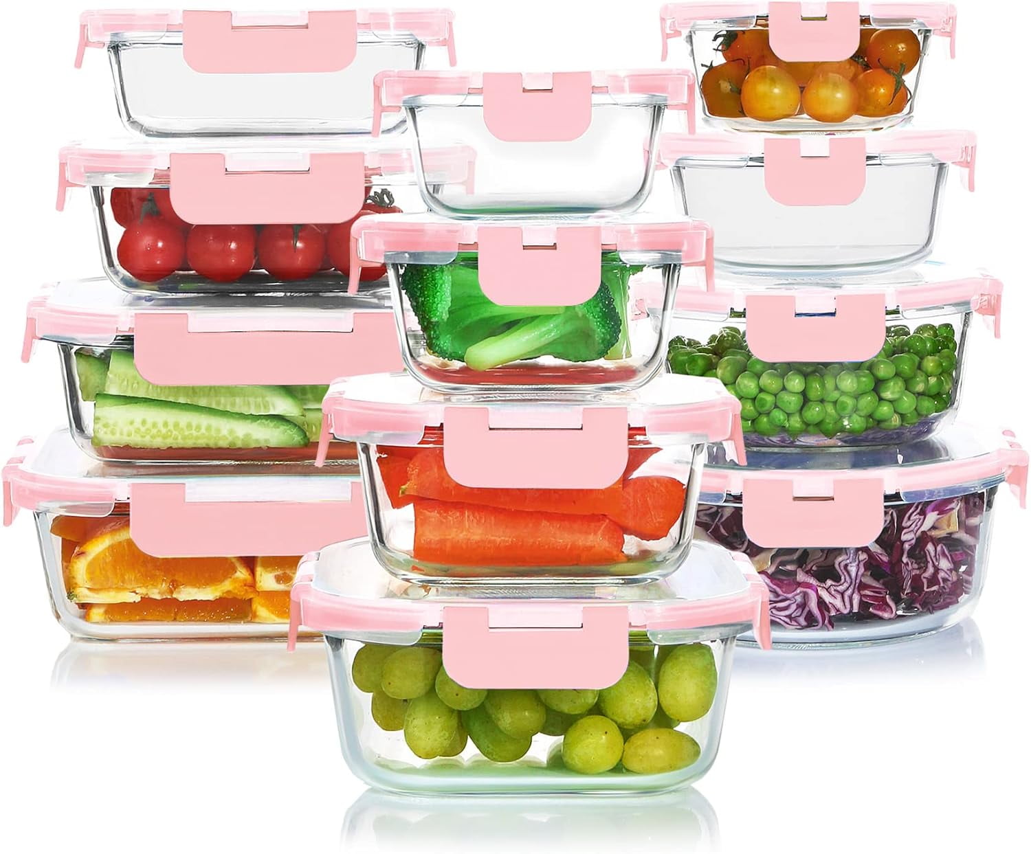 24 piece glass food storage container set, glass meal storage container ...