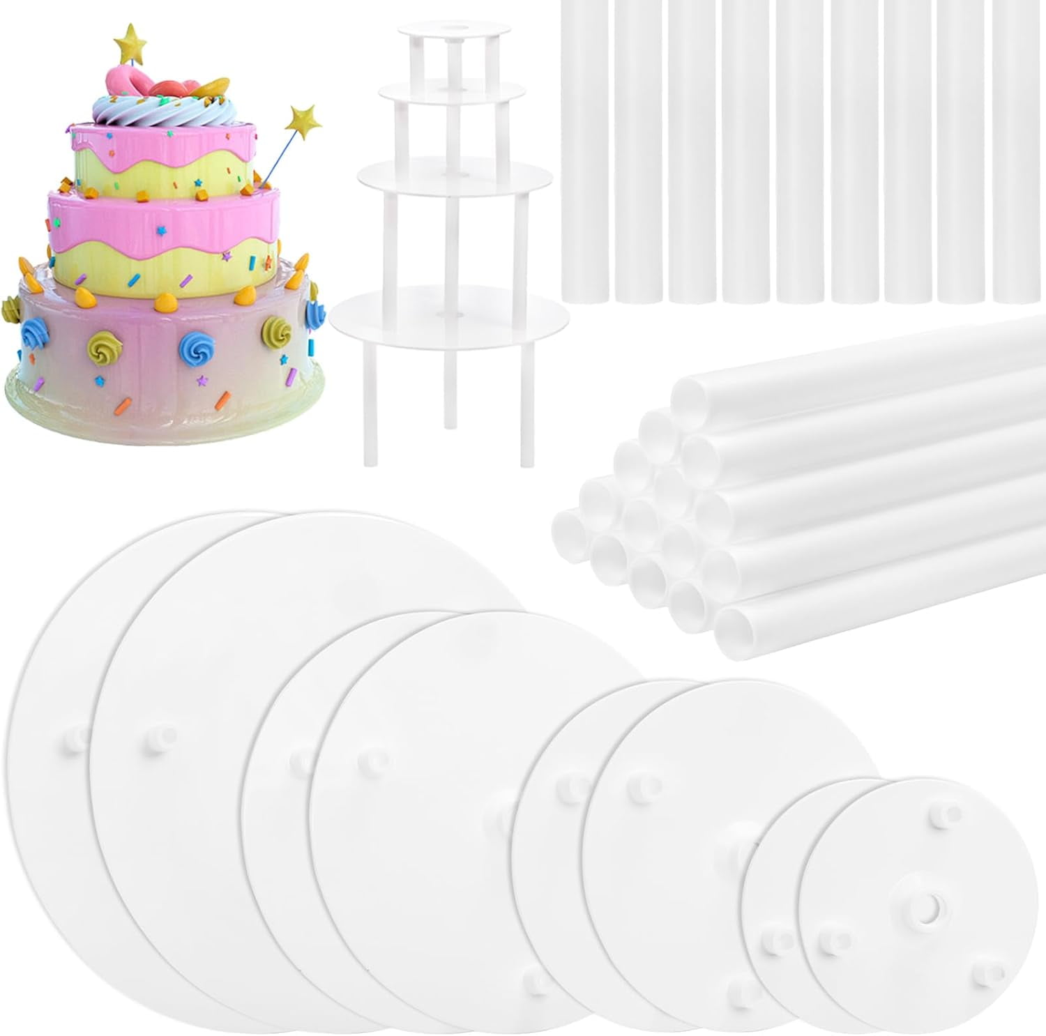 **24 pieces cake dowel rods with 8 pieces cake separator plates for 4 ...