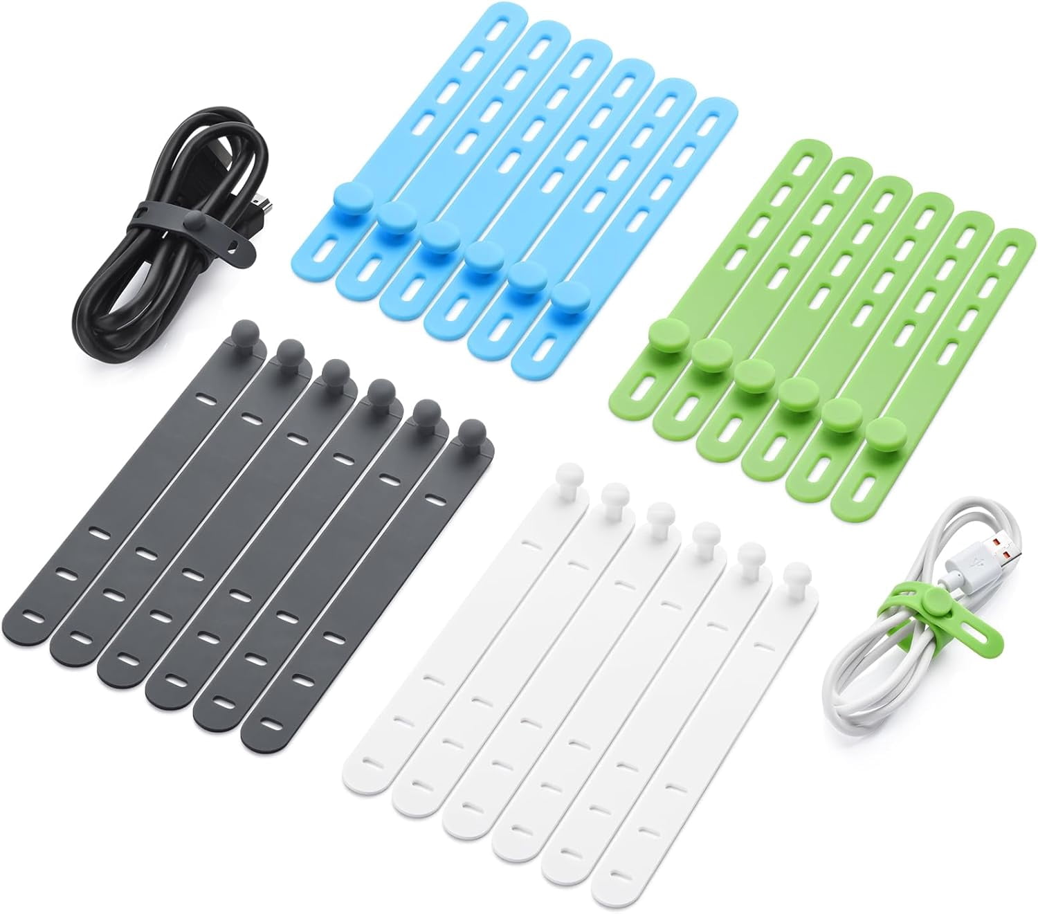 24 pieces of silicone cable ties, wire organization ties, reusable wire ...