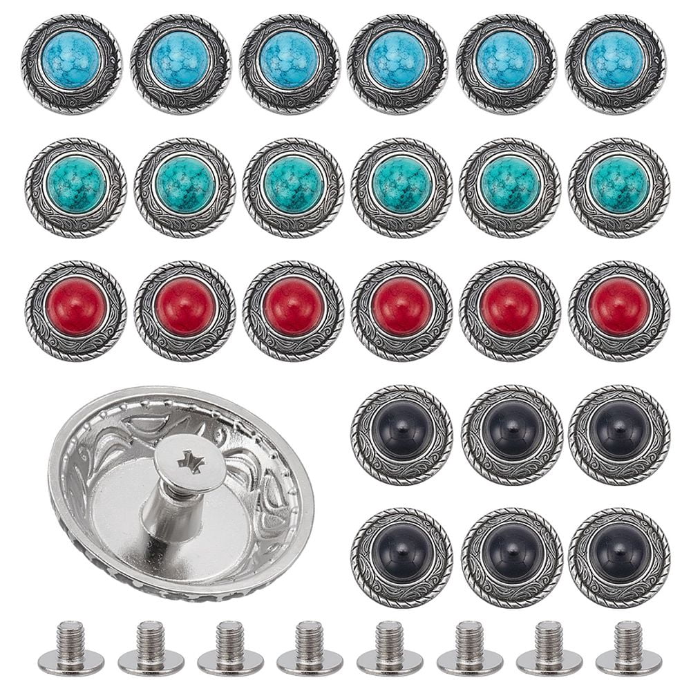 24 sets 4 colors Zinc Alloy Decorative Rivets with Turquoise and Iron ...