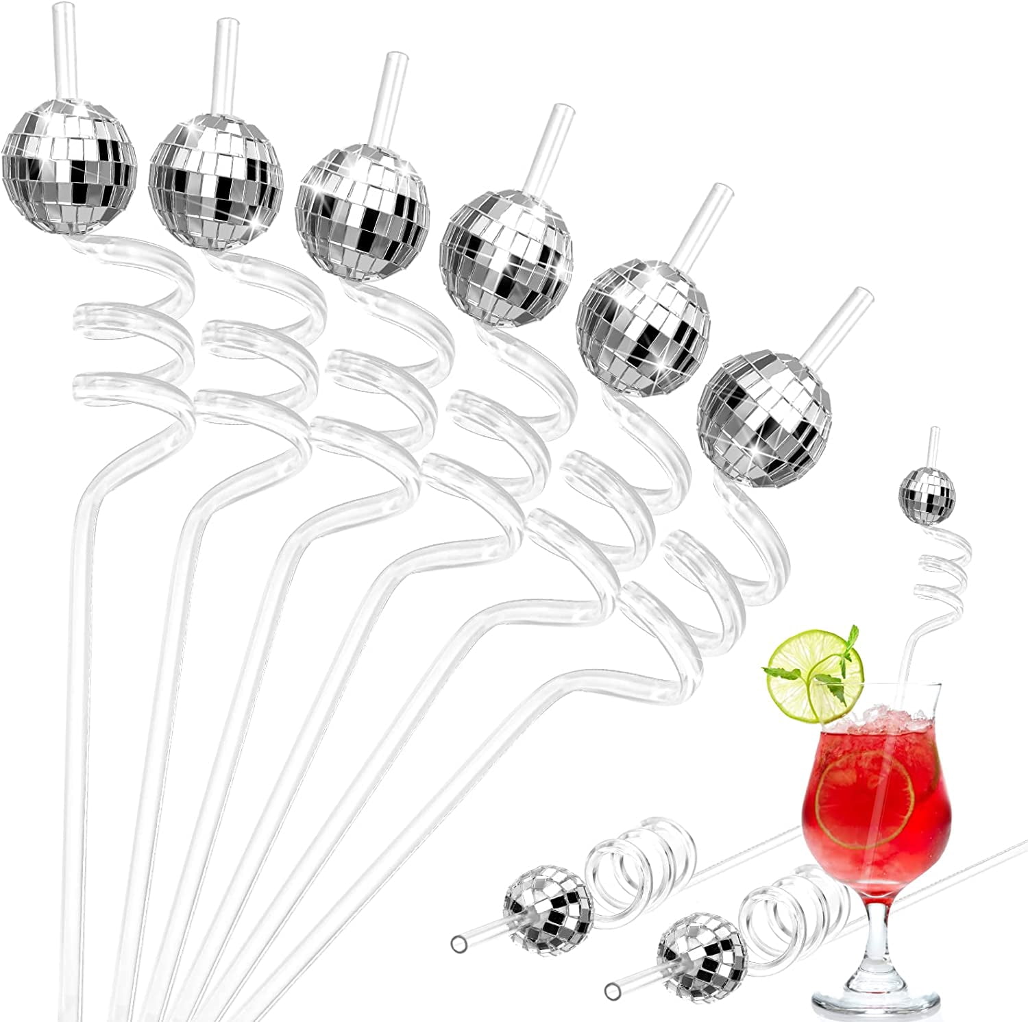 **24 sets 70s disco ball straw glitter mirror disco ball and silver ...
