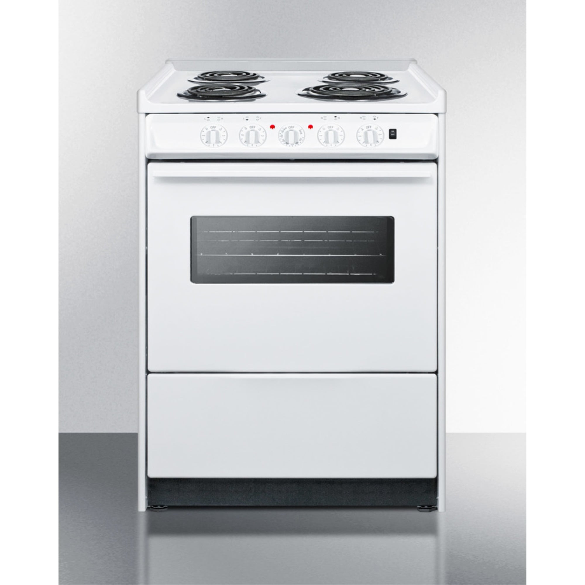 24" wide slide-in style electric coil top range in white with oven ...