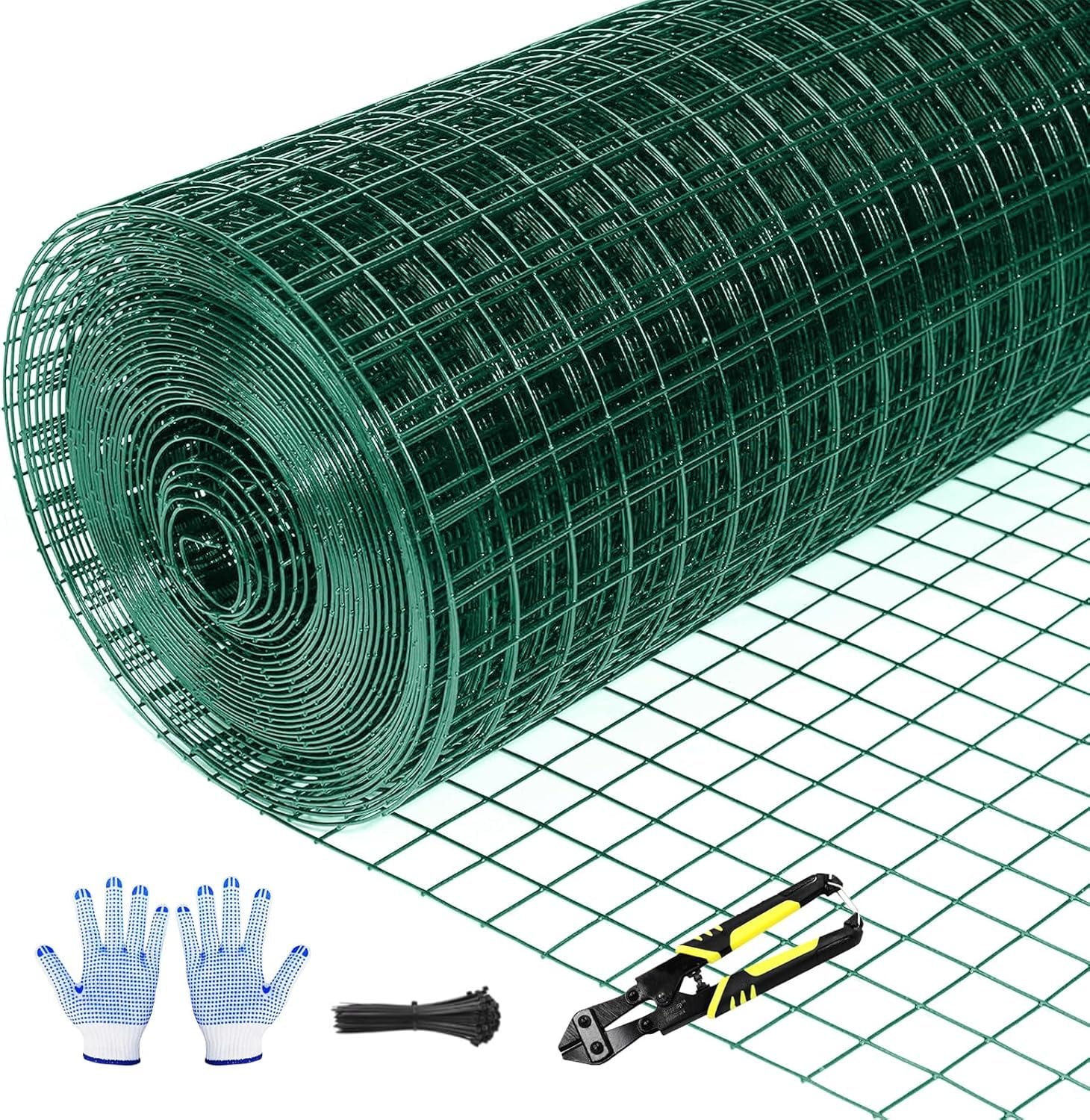 24" x 100' Green Chicken Wire Fencing, 19 Gauge Wire Hardware Cloth & 1 ...