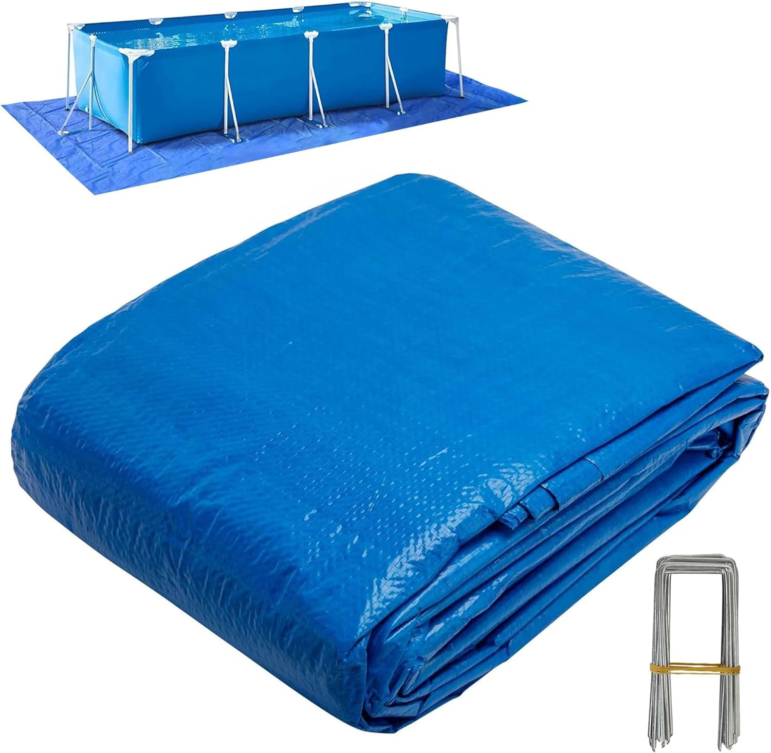 24 x 12 Ft Rectangular Pool Ground Cloths, Waterproof PE Swimming Pool ...