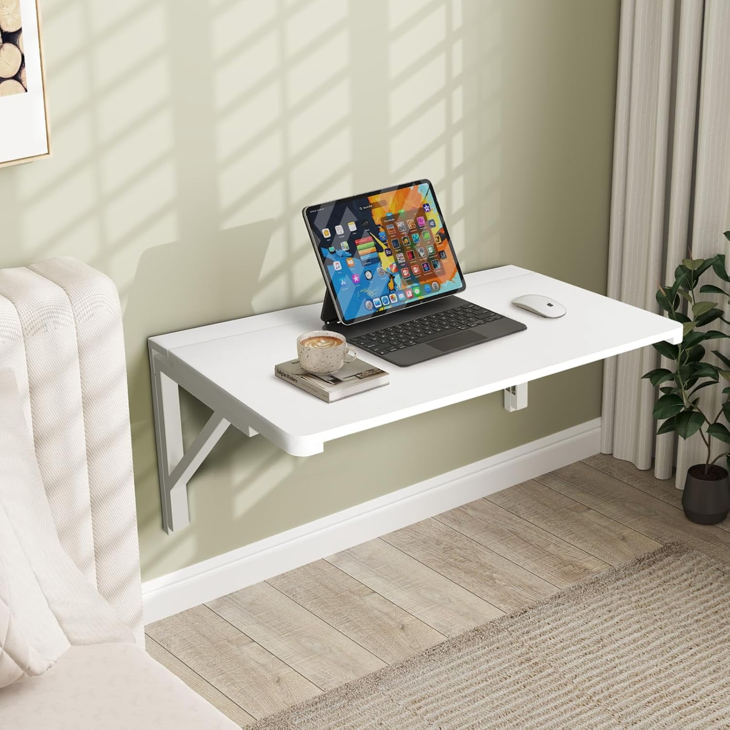 24 x 16 Inch Wall Mounted Folding Table, Pine Wood Floating Table ...