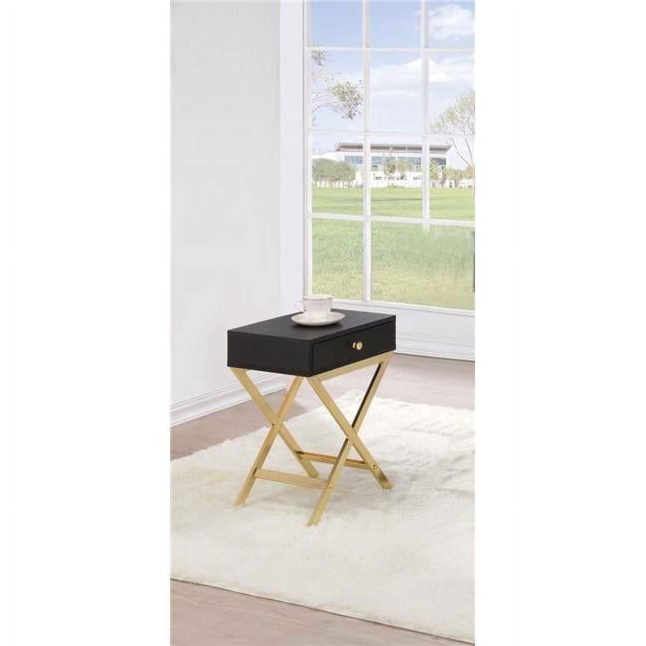 24 x 16 x 12 in. Particle Board, PVC Hard Black & Brass Side Table ...