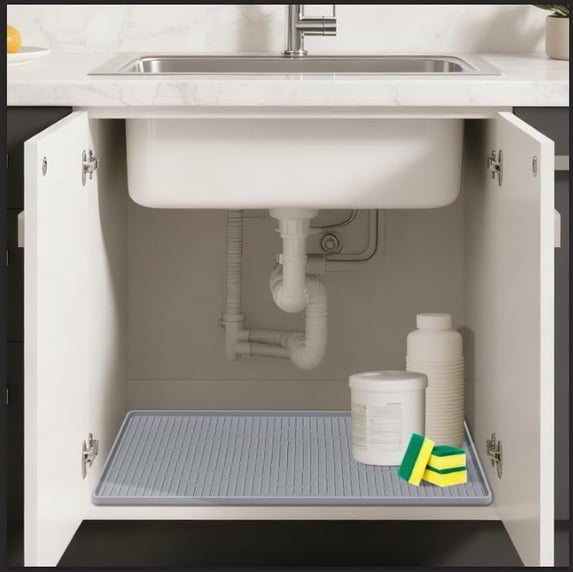 24" x 17" Under Sink Mat for Kitchen Under Sink Organizer Raised Mat ...