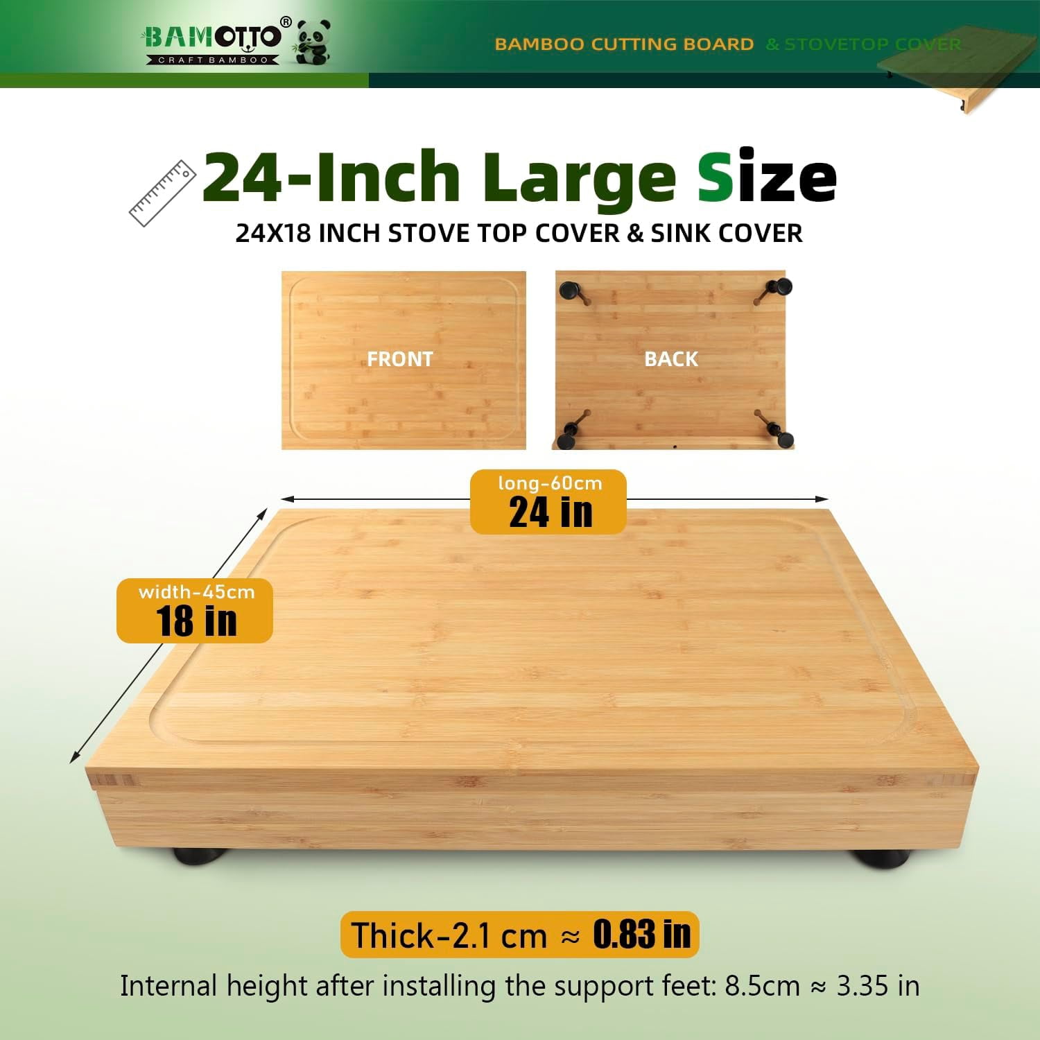 24 x 18 Inch Large Bamboo Cutting Board and Stovetop Cover, Over-the ...