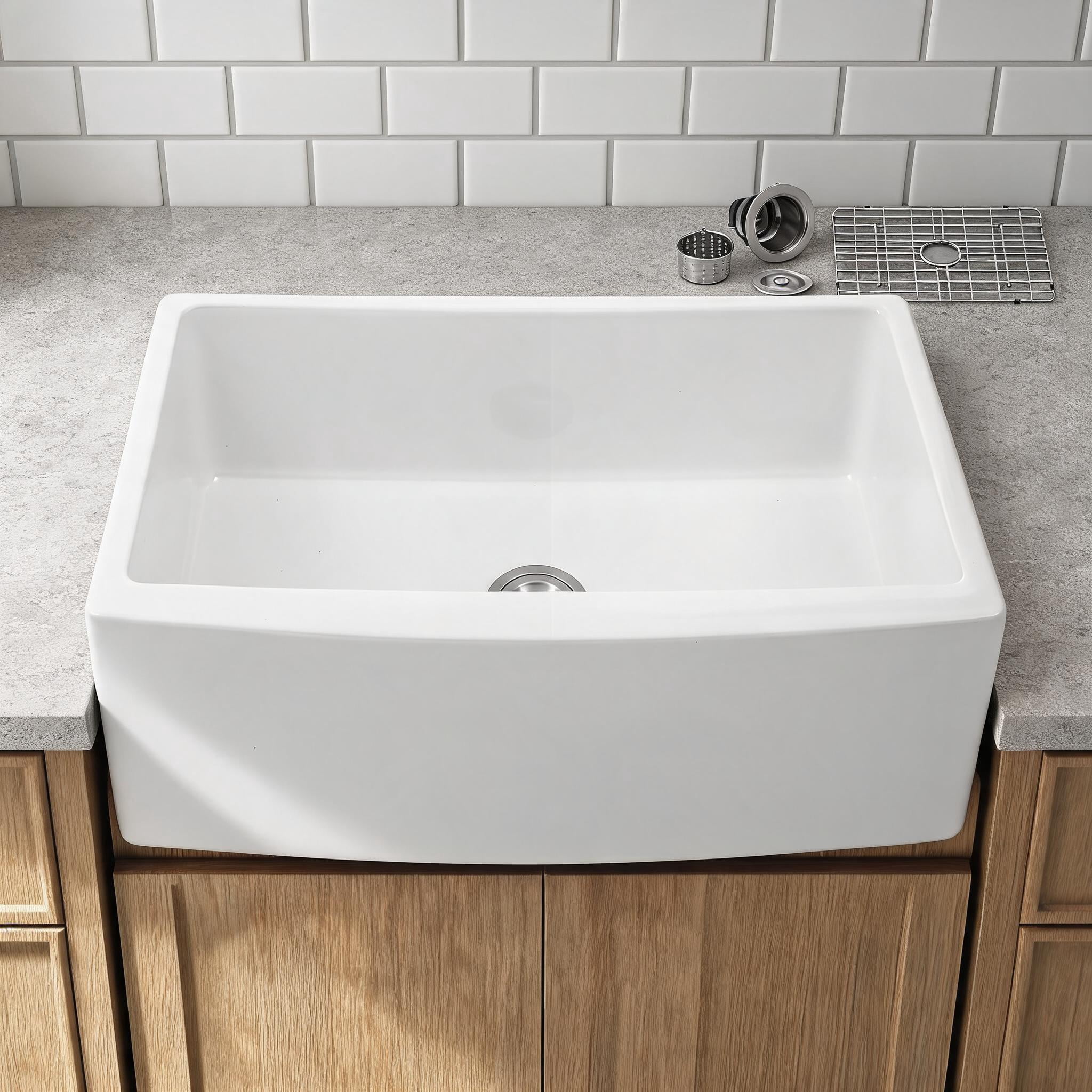 24 x 19 x 10 Inch Single Bowl Farmhouse Ceramic Soft White Kitchen Sink ...