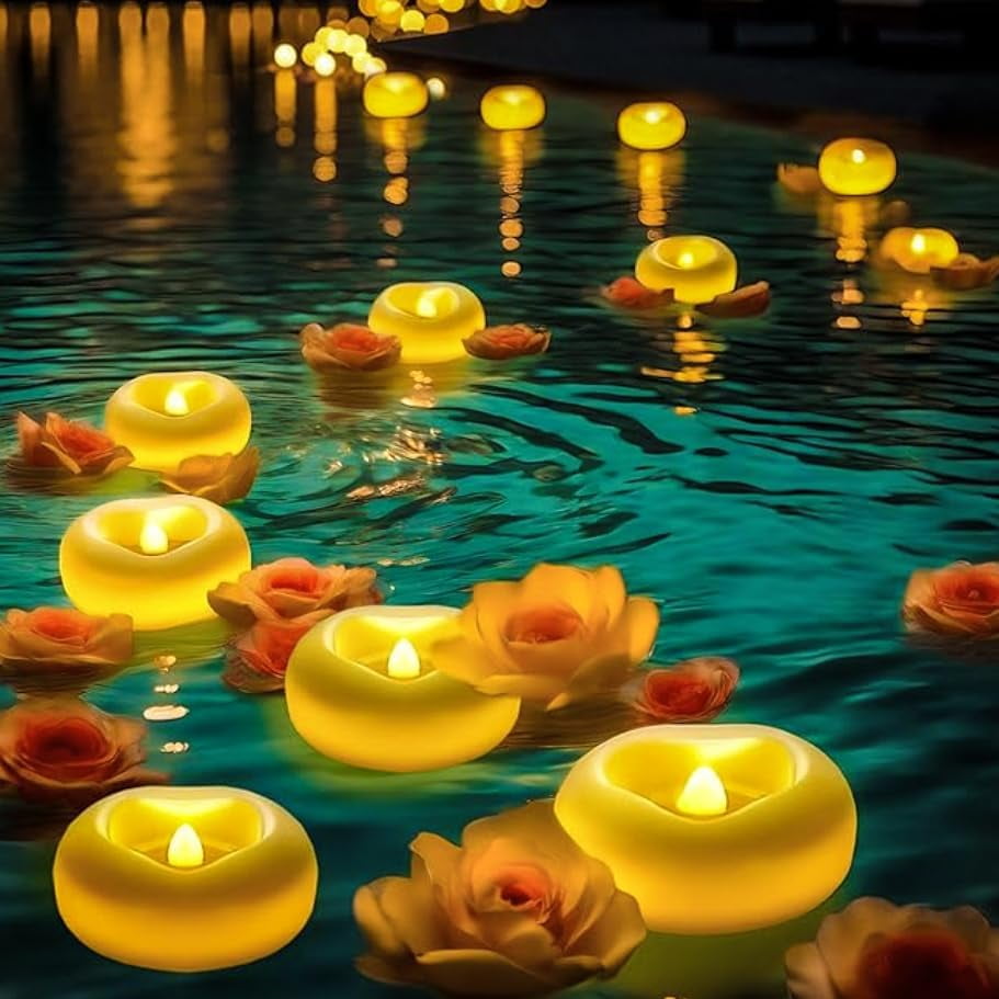 24 x 2”Floating Candle, 200 Hour Water Activated Warm White Battery ...