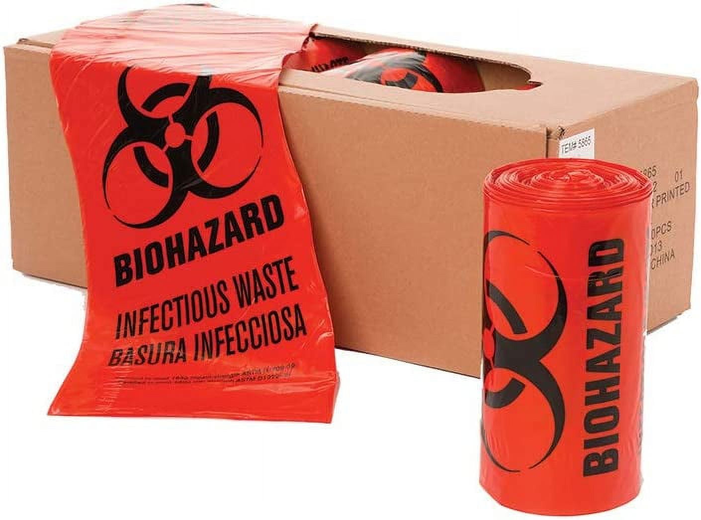 24" x 23" x 1.3 mil 7 to 10 Gallon Red Plastic Biohazard Infectious ...