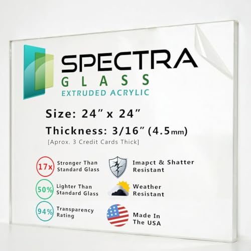 24" x 24" (3/16" Thick) Clear Plexiglass Sheets. 17x Stronger than ...